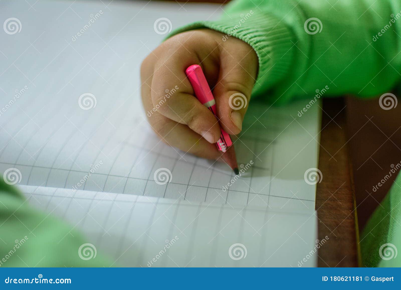 Kids Hand Drawing or Wrinting in a Notebook Stock Image - Image of hand ...