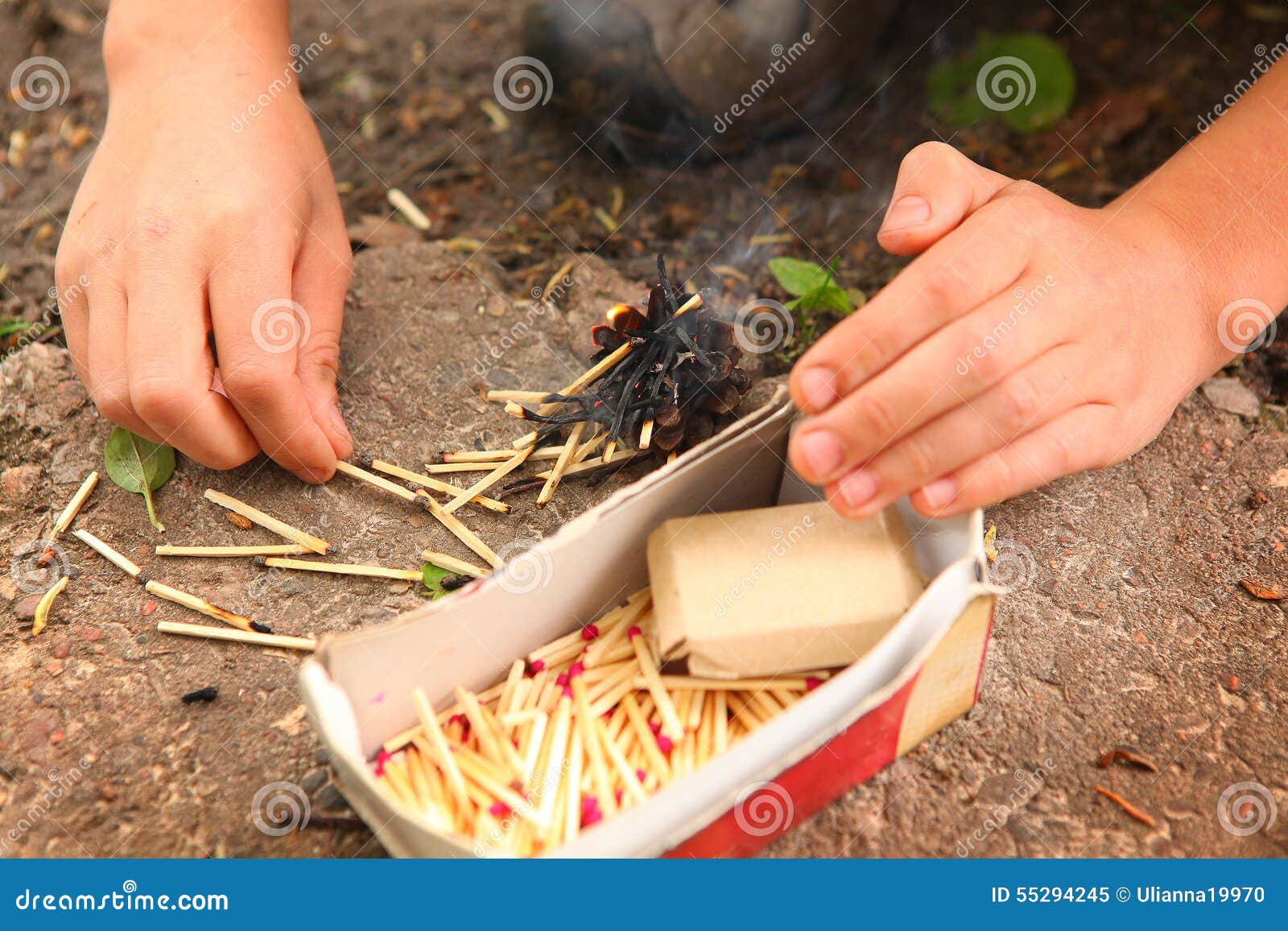Kids Hand Play with Box of Matches Stock Image - Image of country ...