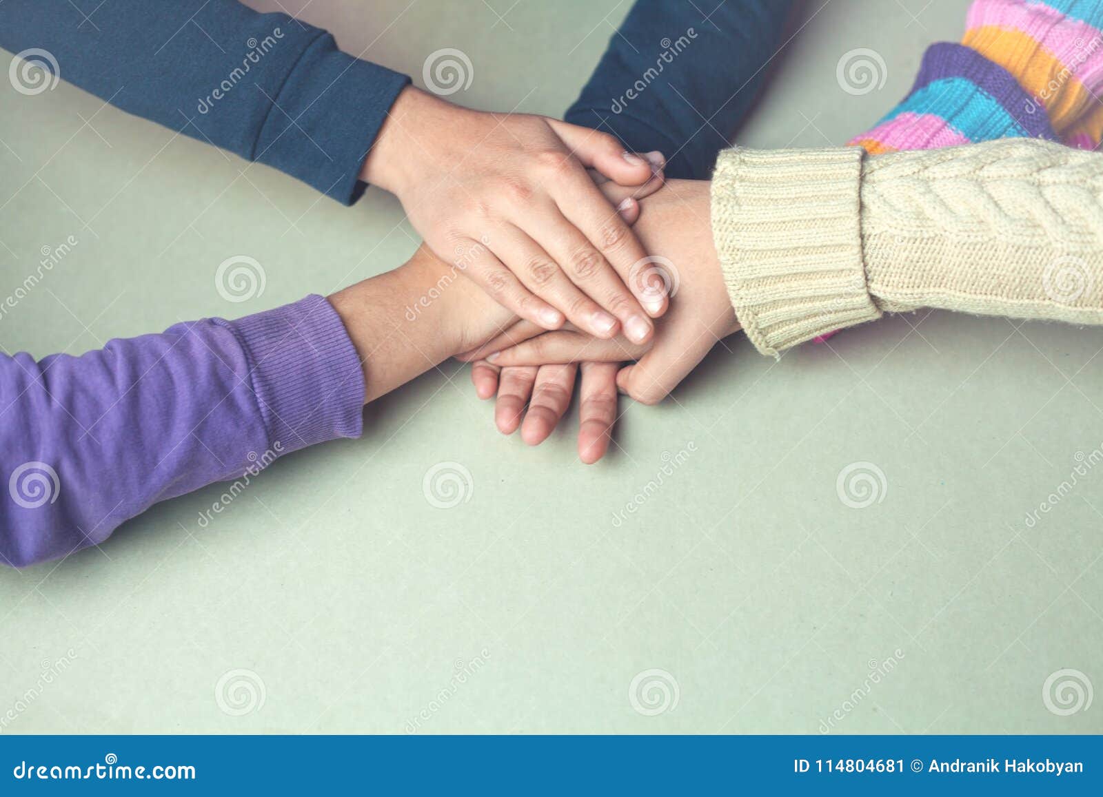 Kids Hands Join Together on the Table. Stock Image - Image of ...