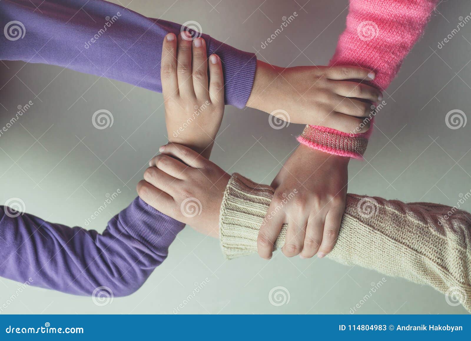 Kids Hands Join Together on the Table. Stock Image - Image of years ...