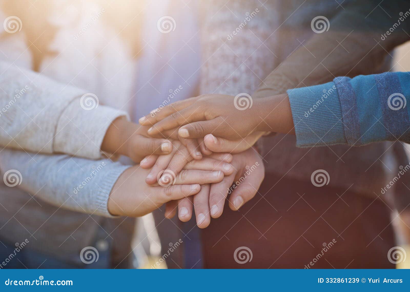 Kids, Hands and Outdoor Stack at School, Students and Motivation for ...