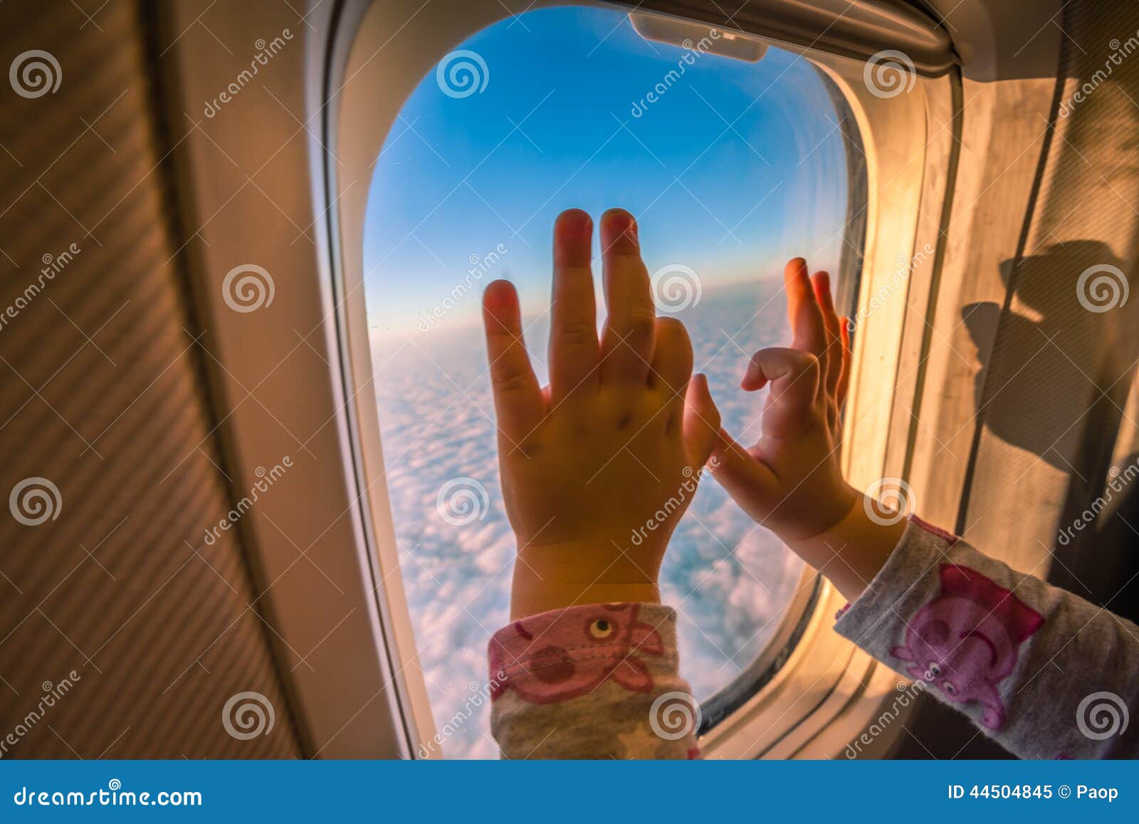 Kids Hands on the Plane Window Editorial Image - Image of clouds ...