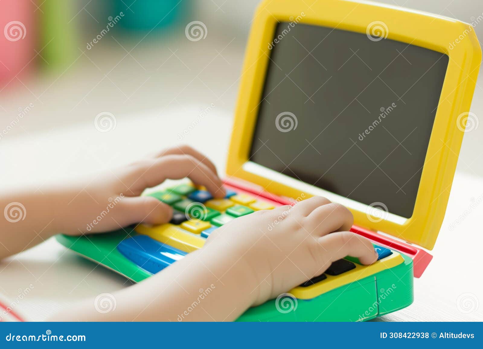 Kids Hands Typing on a Small, Colorful Laptop Stock Photo - Image of ...