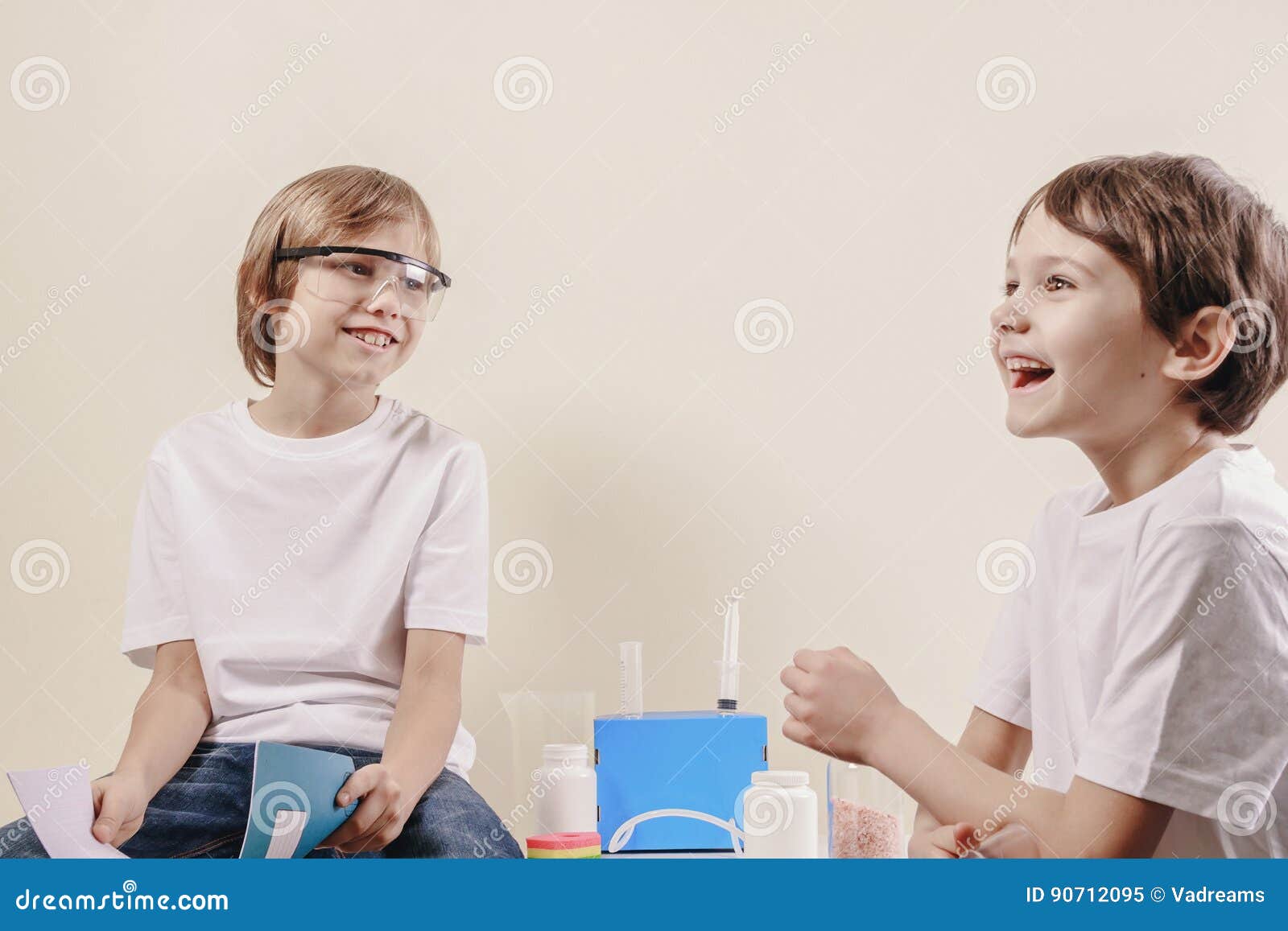 Kids Have Fun while Doing Science Experiments. Education Concept. Stock ...