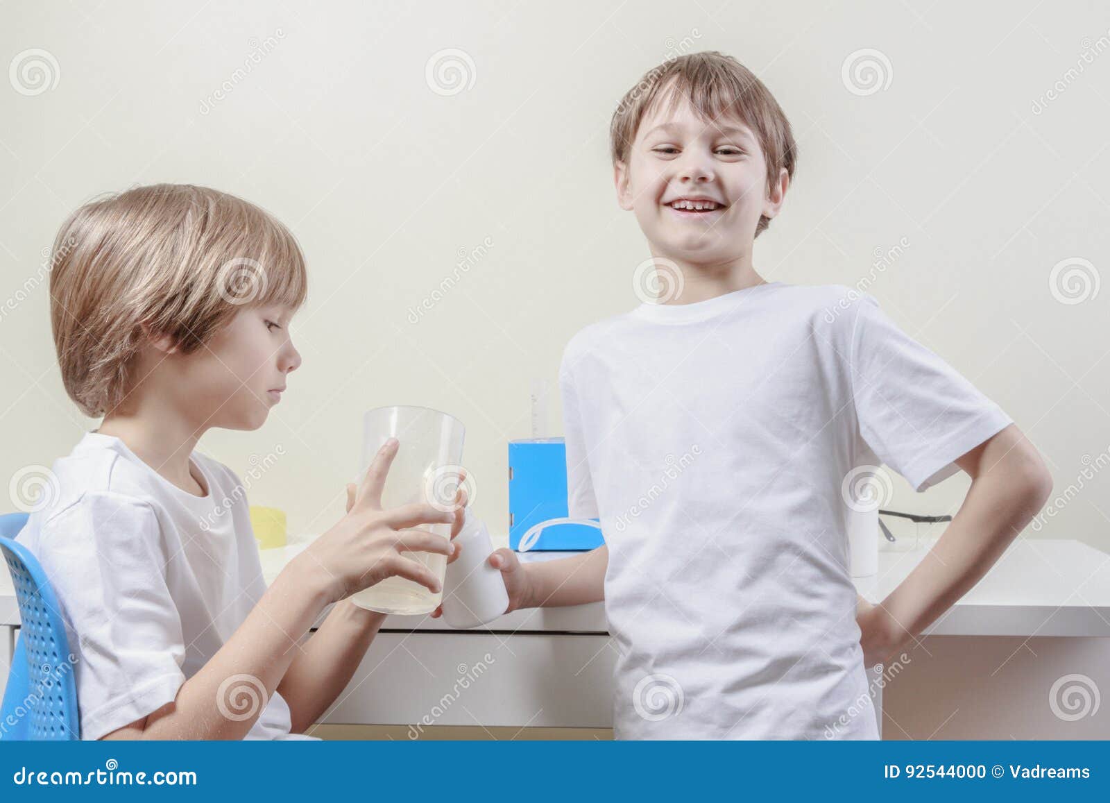 Kids Have Fun while Doing Science Experiments. Education Concept. Stock ...