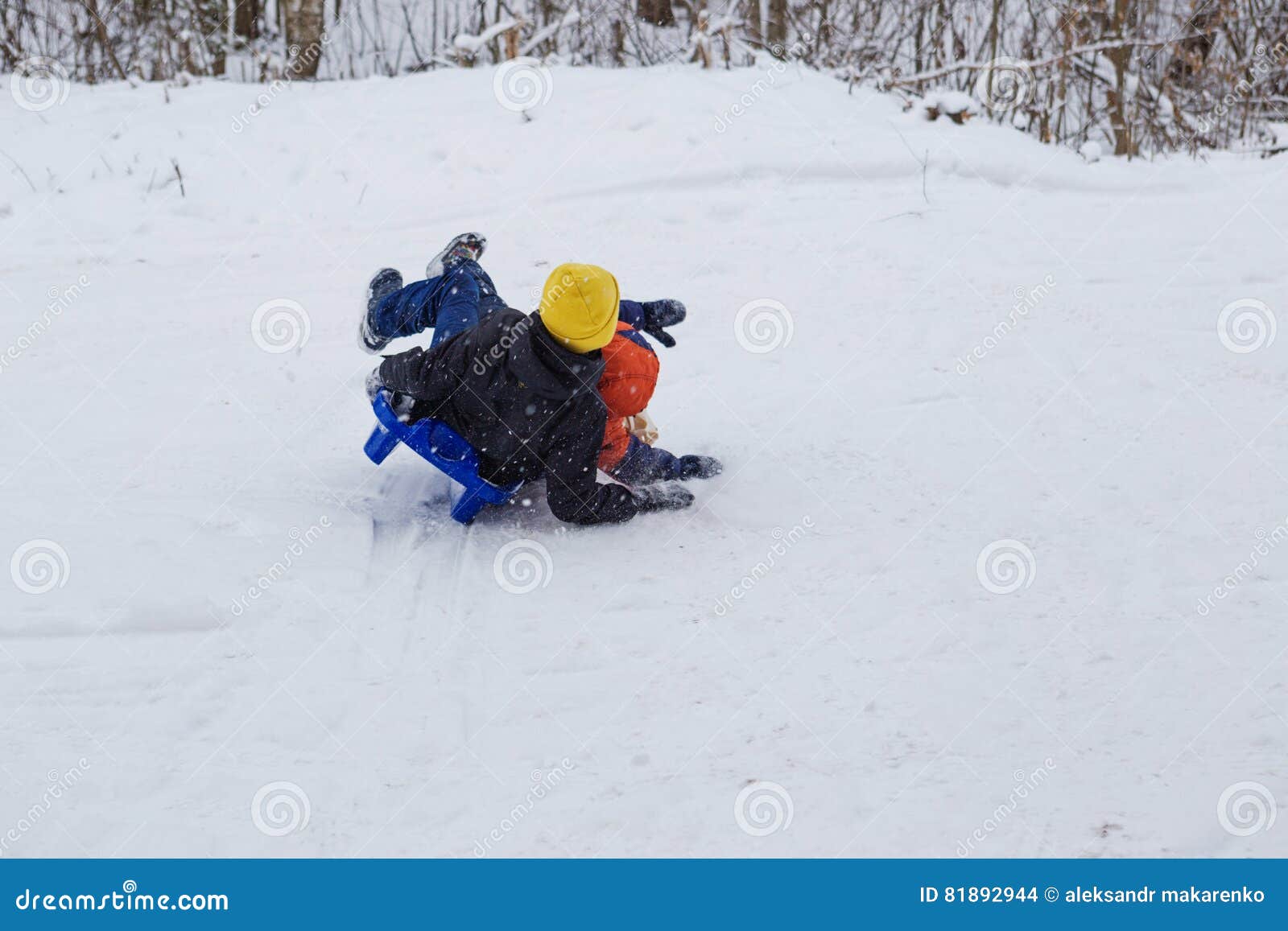 Kids Have Fun Sledding with Snow Slides Stock Photo - Image of season ...