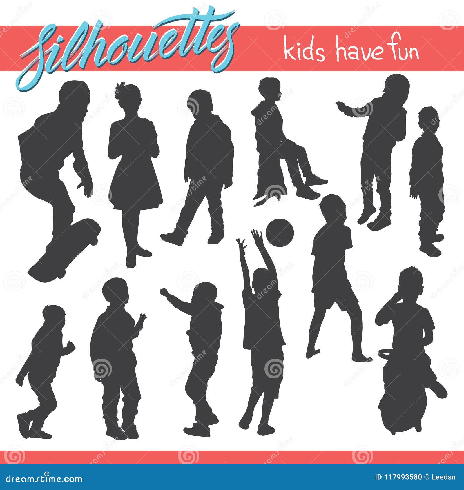 Kids Have Fun Vector Silhouettes Stock Vector - Illustration of crowd ...