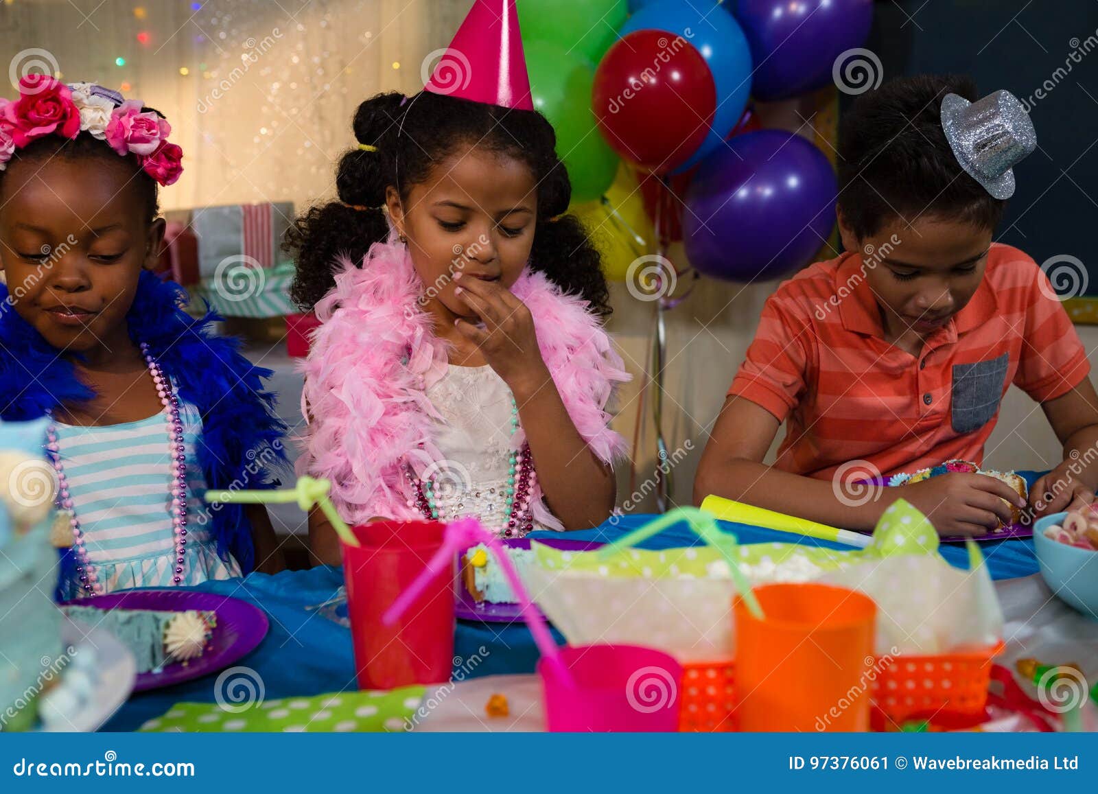 Kids having cake stock image. Image of front, dessert - 97376061
