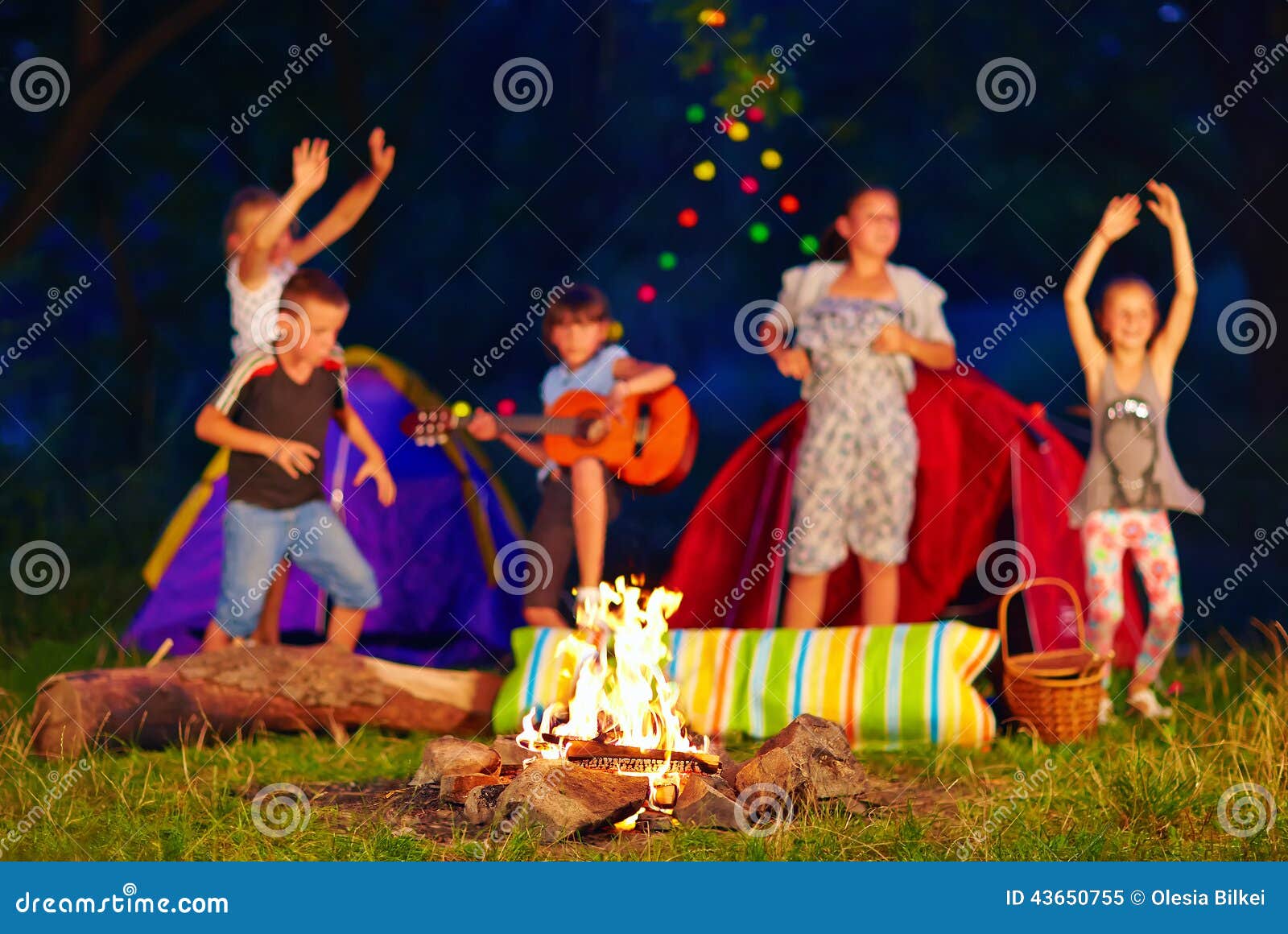 Kids Having Fun Around Campfire. Focus on Fire Stock Image - Image of ...