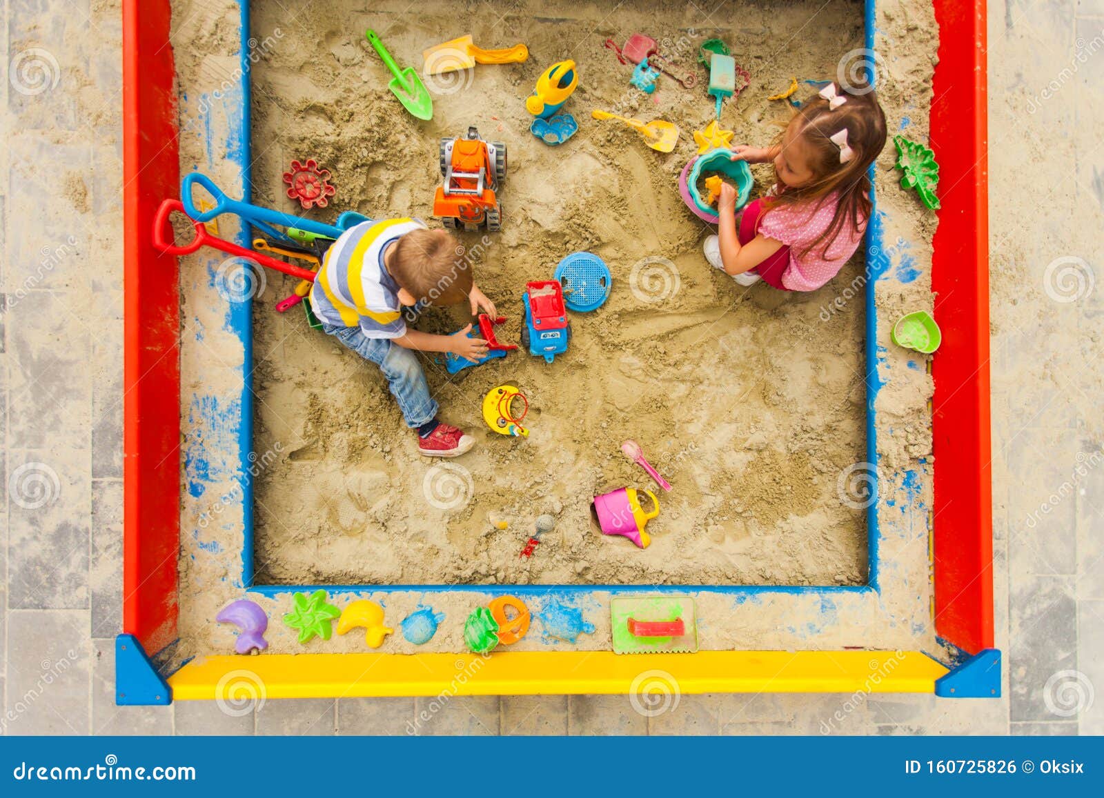 Kids Having Fun in Big Modern Sandbox Outside Stock Photo - Image of ...