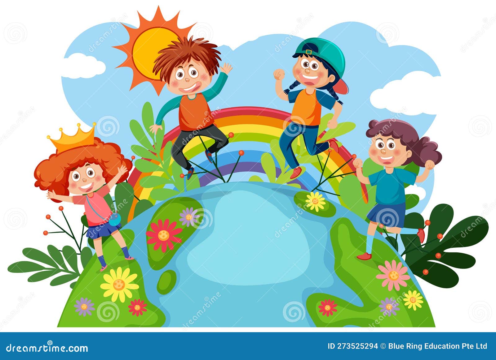 Kids Having Fun on Earth Planet Stock Vector - Illustration of global ...