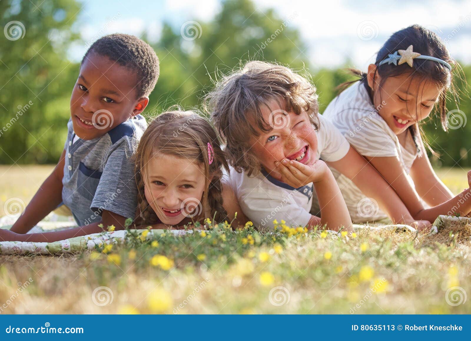 Kids having fun stock image. Image of childhood, meadow - 80635113
