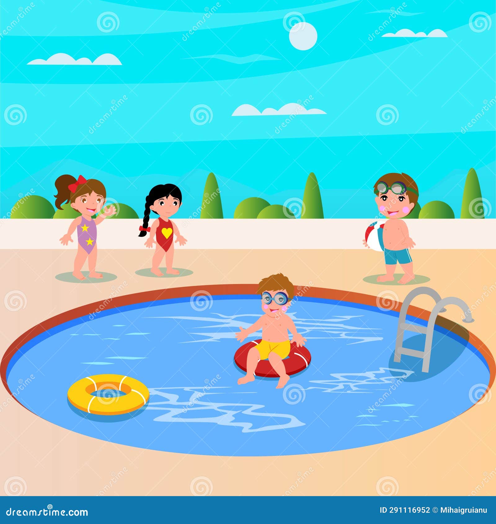 Kids are Having Fun at the Pool. Cute Children Play at the Pool Stock ...