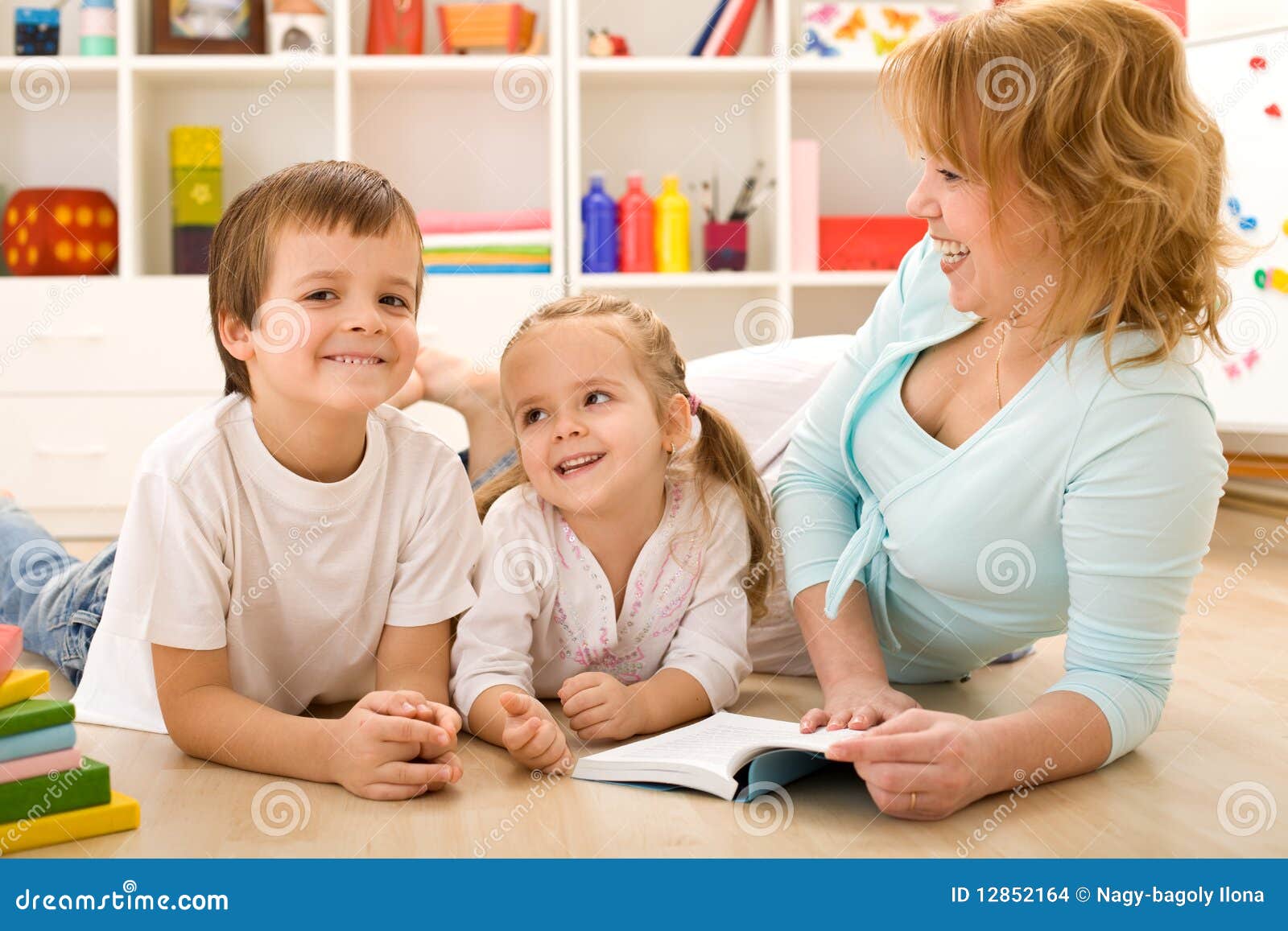 Kids Having Fun Reading Stories with Their Mom Stock Photo - Image of ...