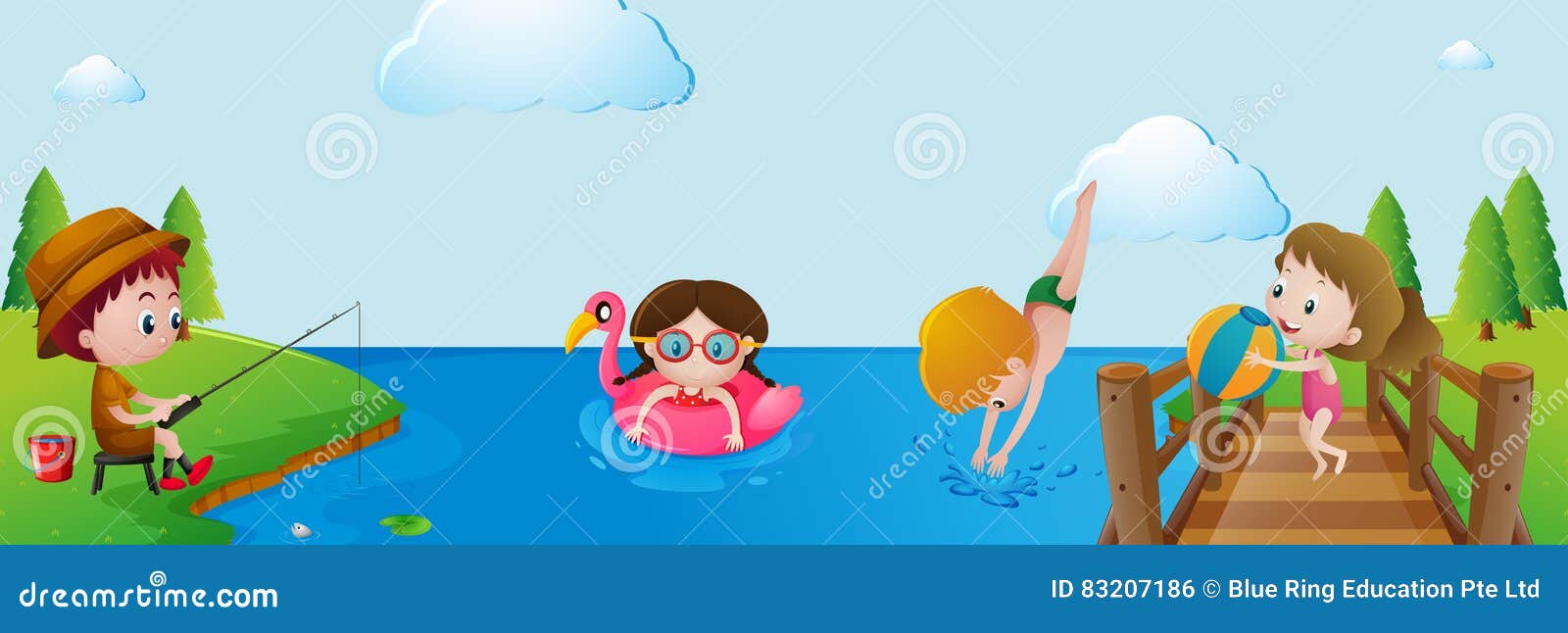 Kids Having Fun in the River Stock Vector - Illustration of smiling ...