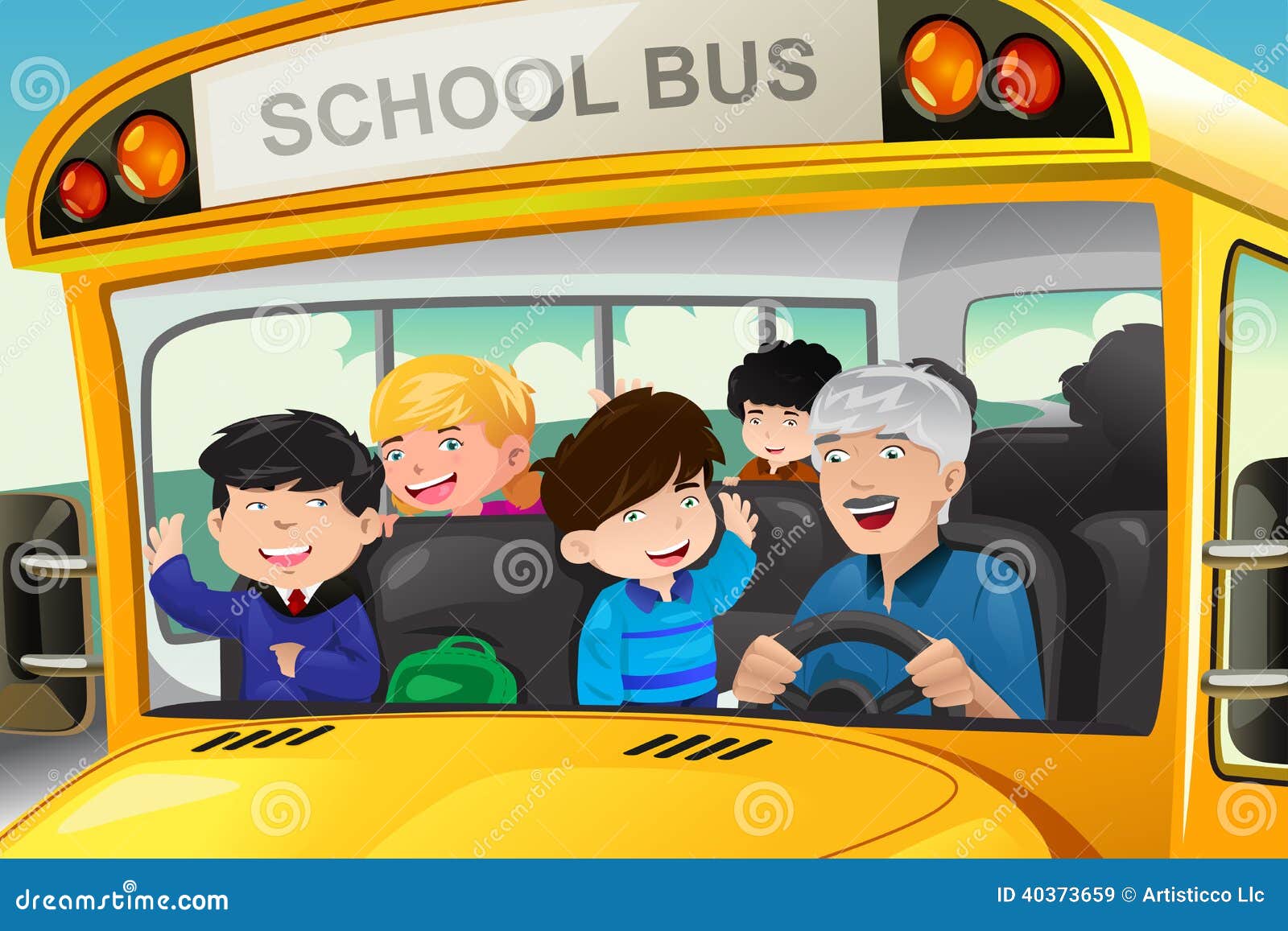 Kids Having Fun In A School Bus Stock Vector - Image: 40373659