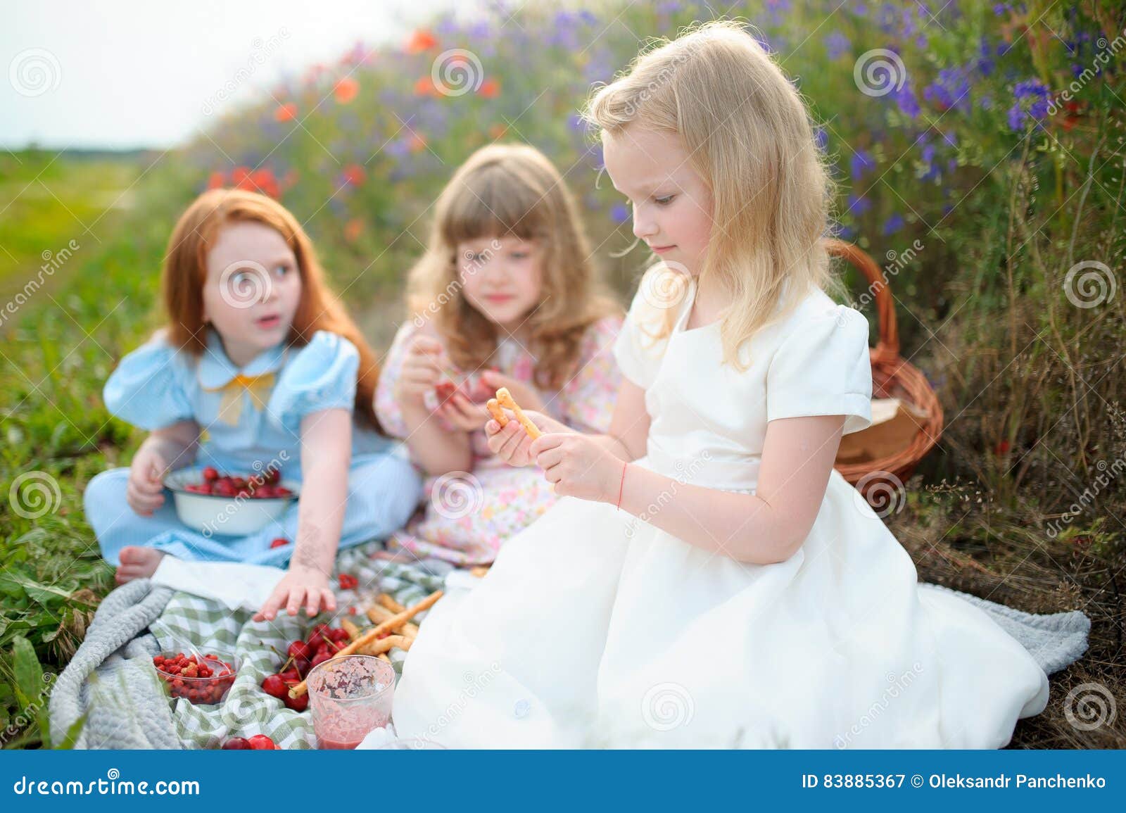 Kids Having Picnic Outdoors. Playing Children at Summer Day Stock Image ...