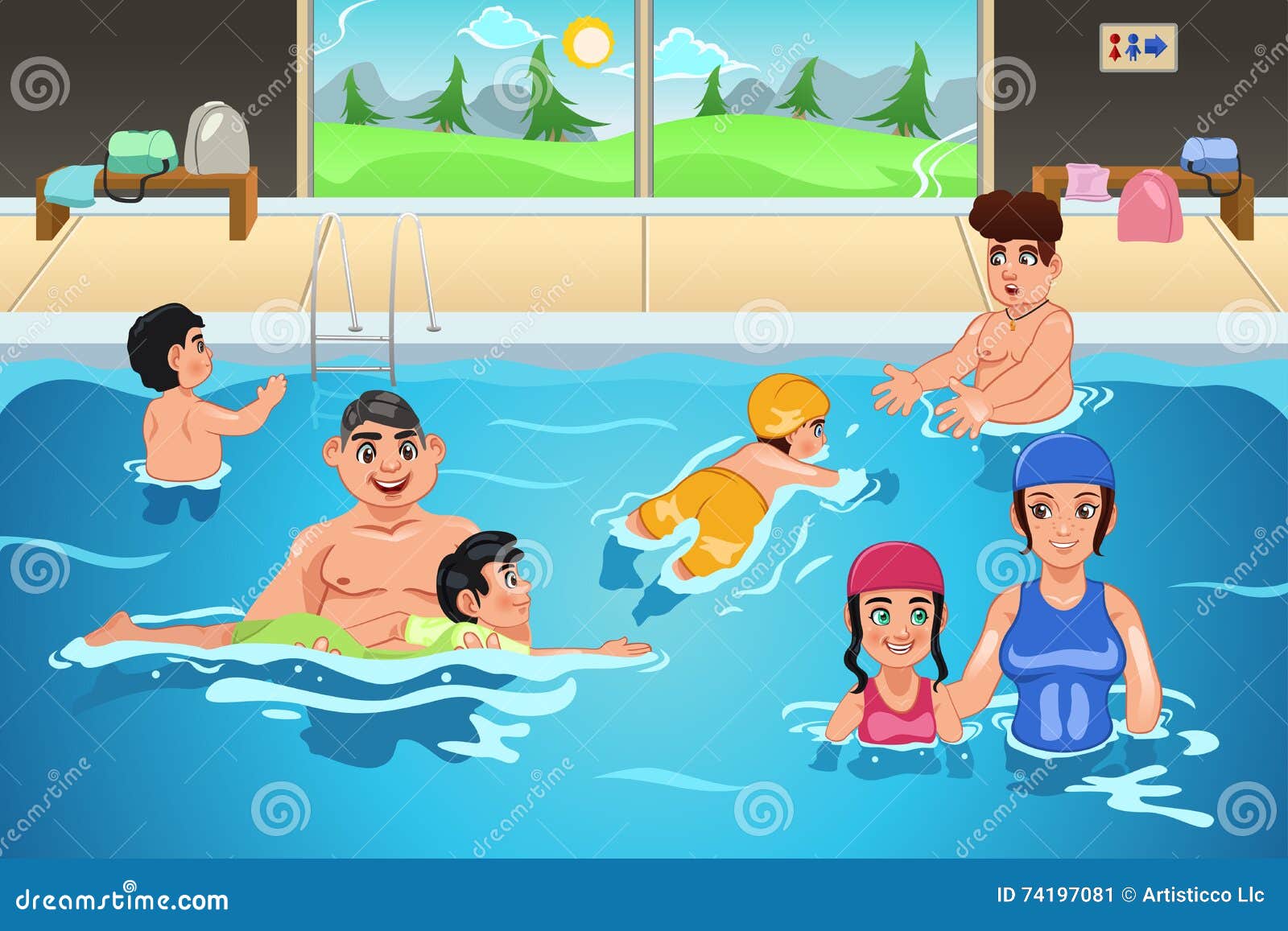 Kids Having a Swimming Lesson Stock Vector - Illustration of happiness ...