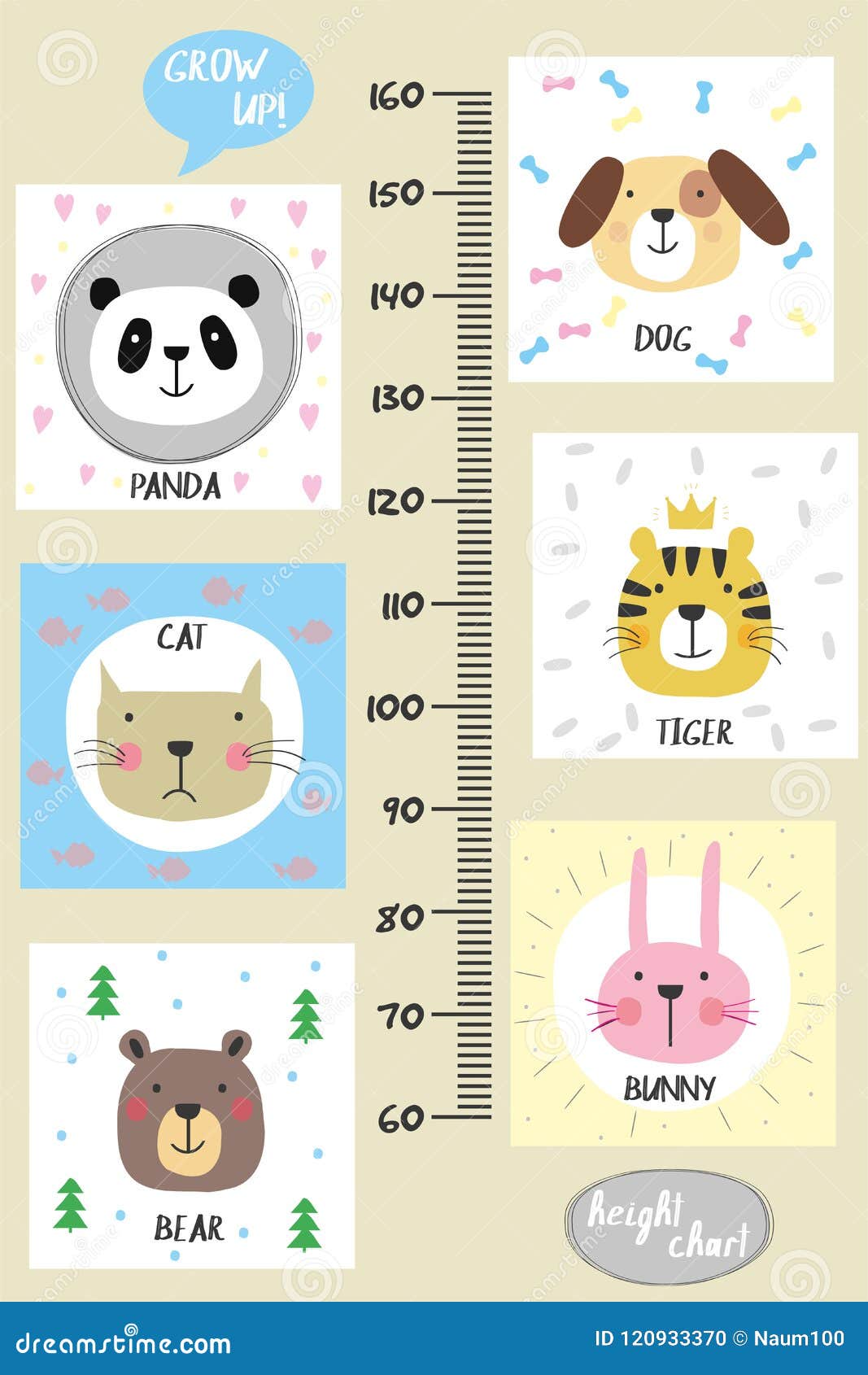 Kids Height Chart.Cute and Funny Animals Stock Vector - Illustration of ...
