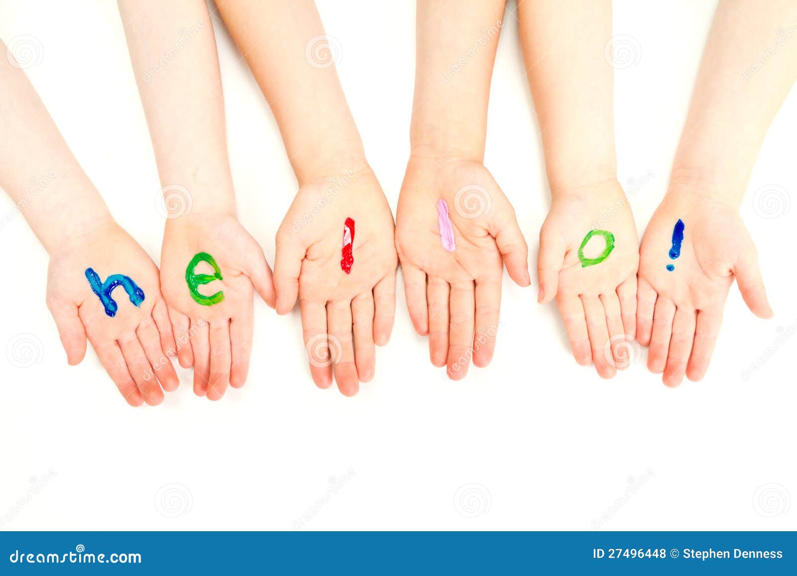 Kids Hello Welcome Painted on Hands Stock Photo - Image of artistic ...