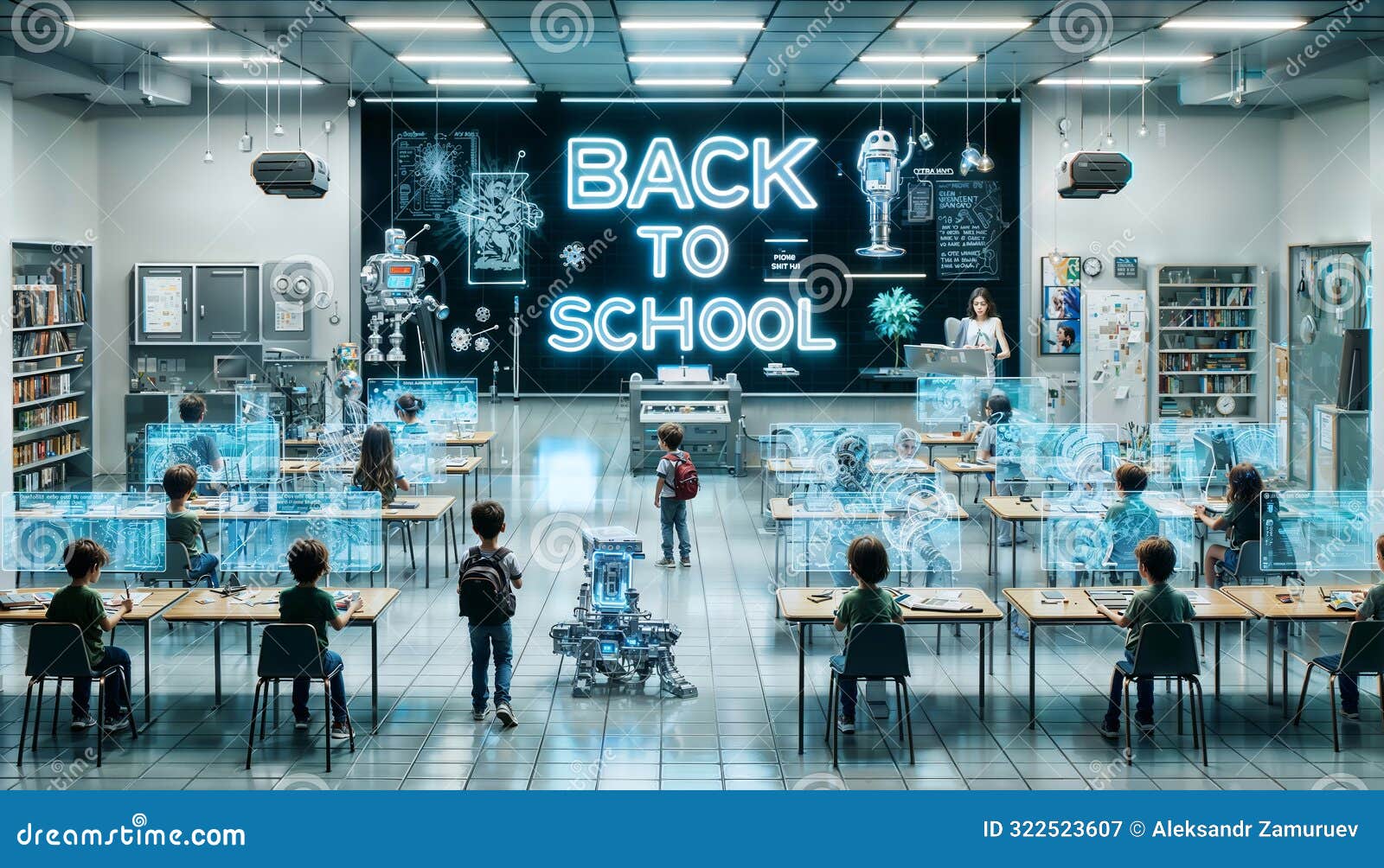 Kids in Hightech Classroom Learn with AI, Innovative Teaching Methods ...