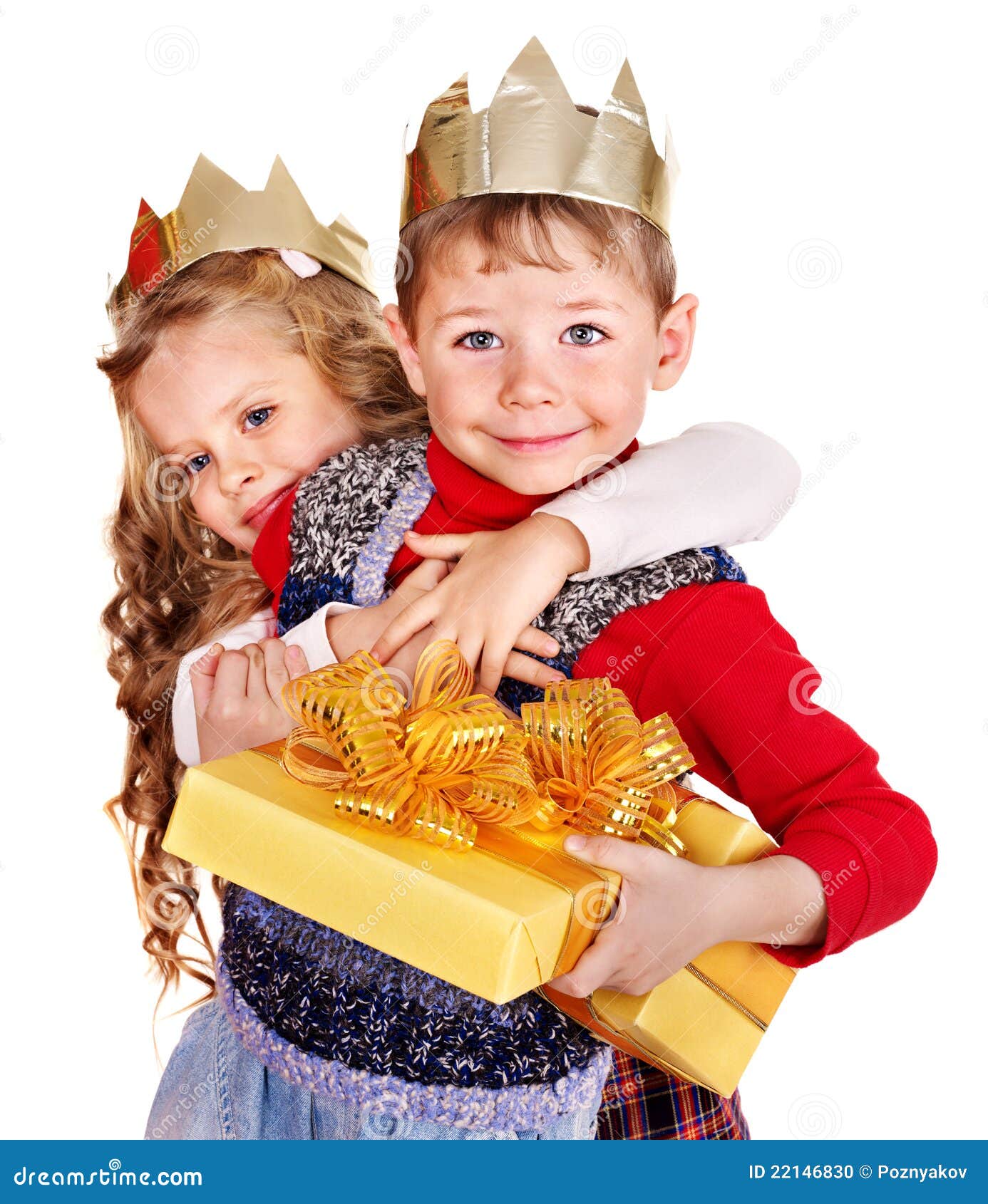 Kids Holding Christmas Gift Box. Stock Photo - Image of paper, isolated ...