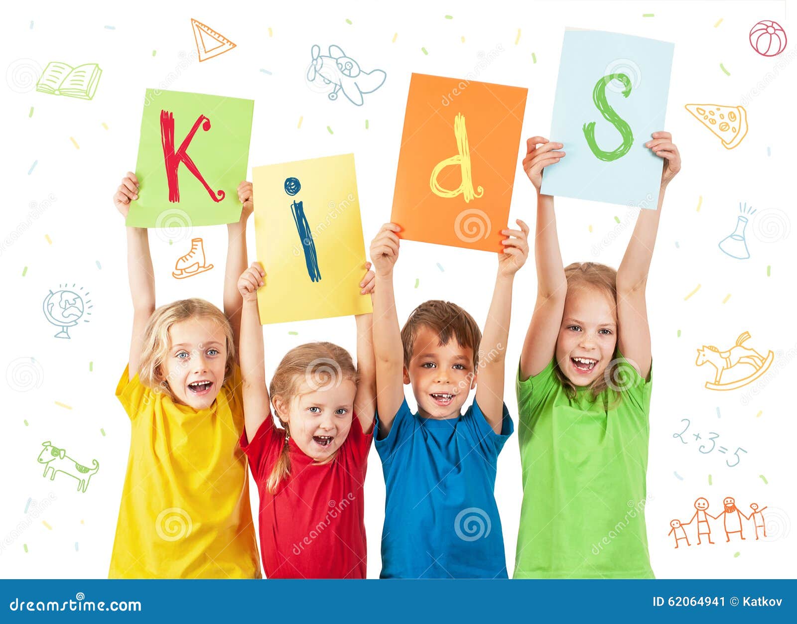 Kids Holding Colorful Sheets with Letters Stock Image - Image of ...