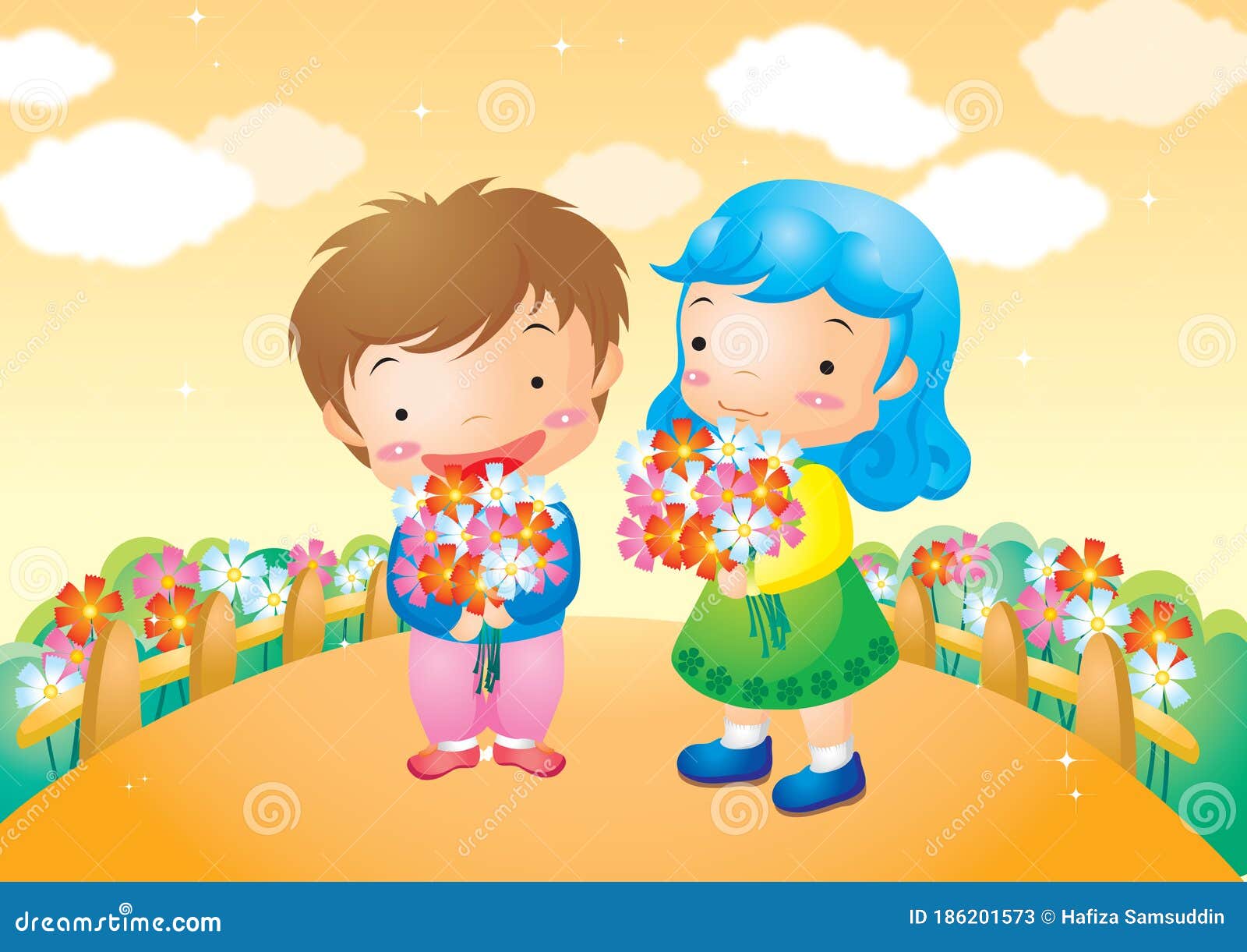 Kids Holding Flowers. Vector Illustration Decorative Design Stock ...