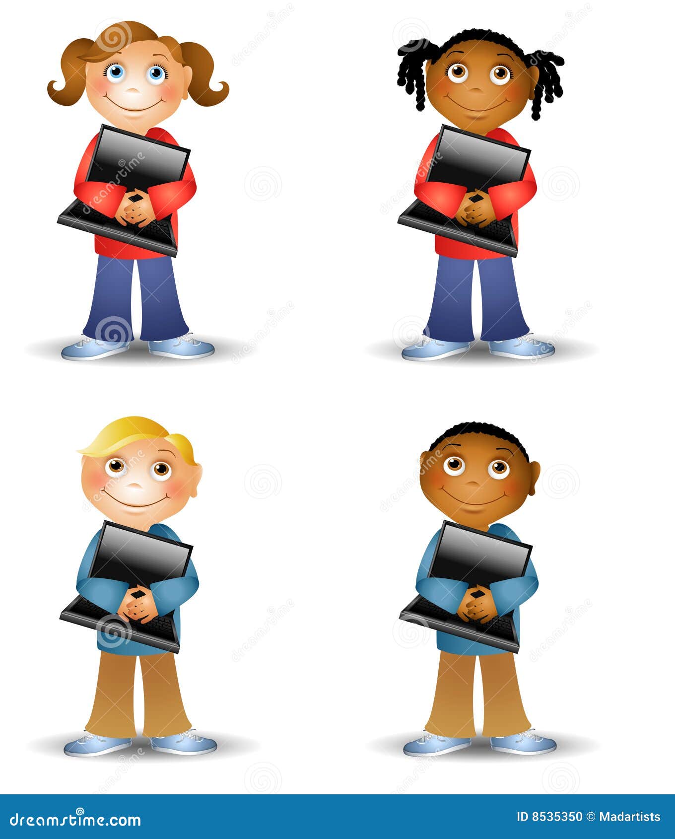 Kids Holding Laptop Computers Stock Illustration - Illustration of girl ...