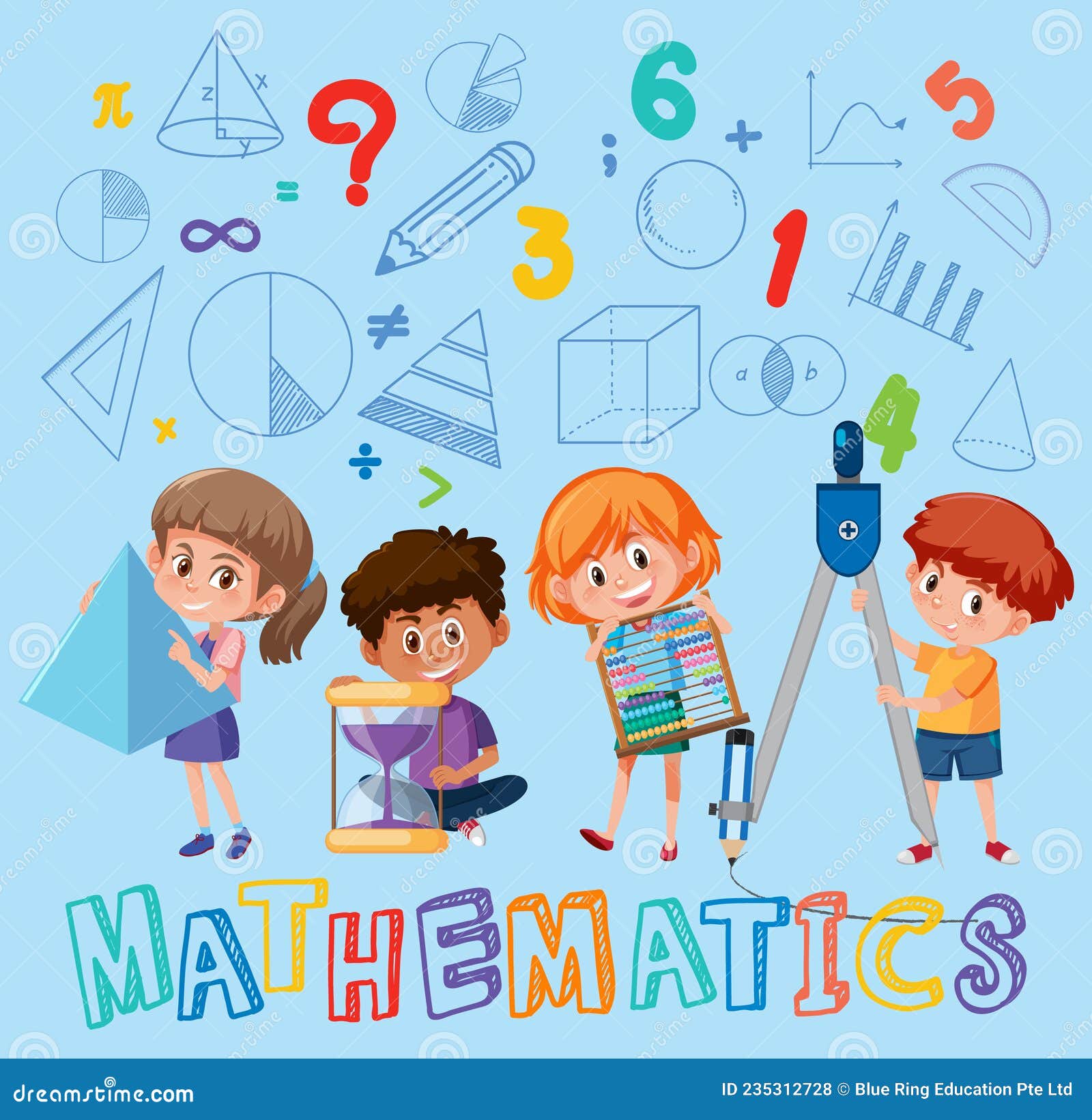 Kids Holding Math Object with Math Background Stock Illustration ...