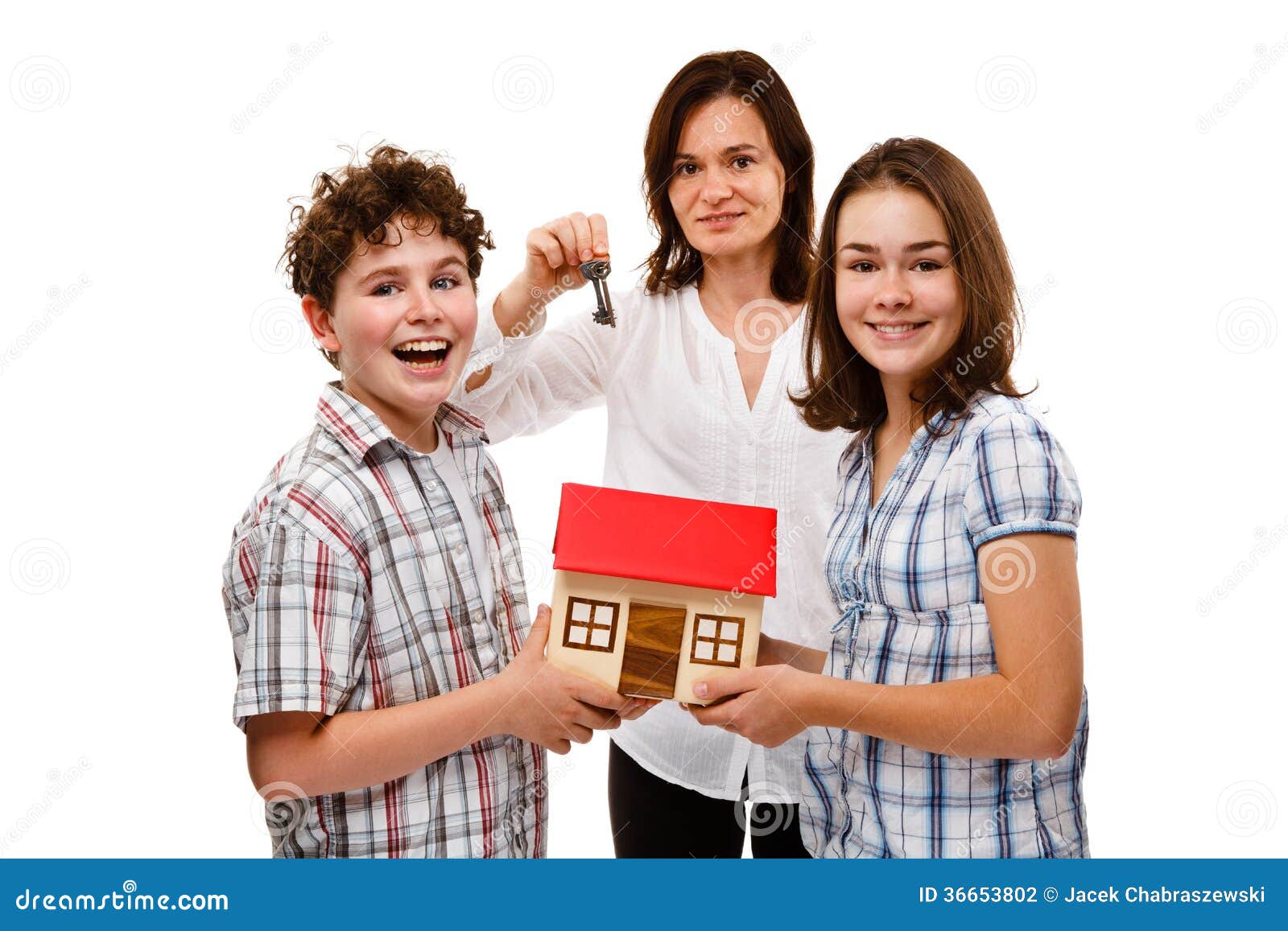 Kids Holding Model of House Isolated on White Stock Photo - Image of ...