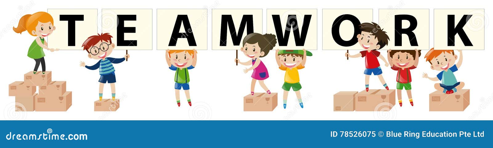 Kids Holding Sign for Teamwork Stock Vector - Illustration of student ...