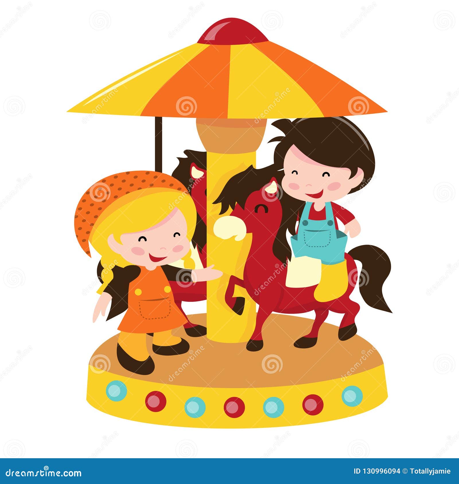 Kids at Horse Carousel stock illustration. Illustration of amusement ...