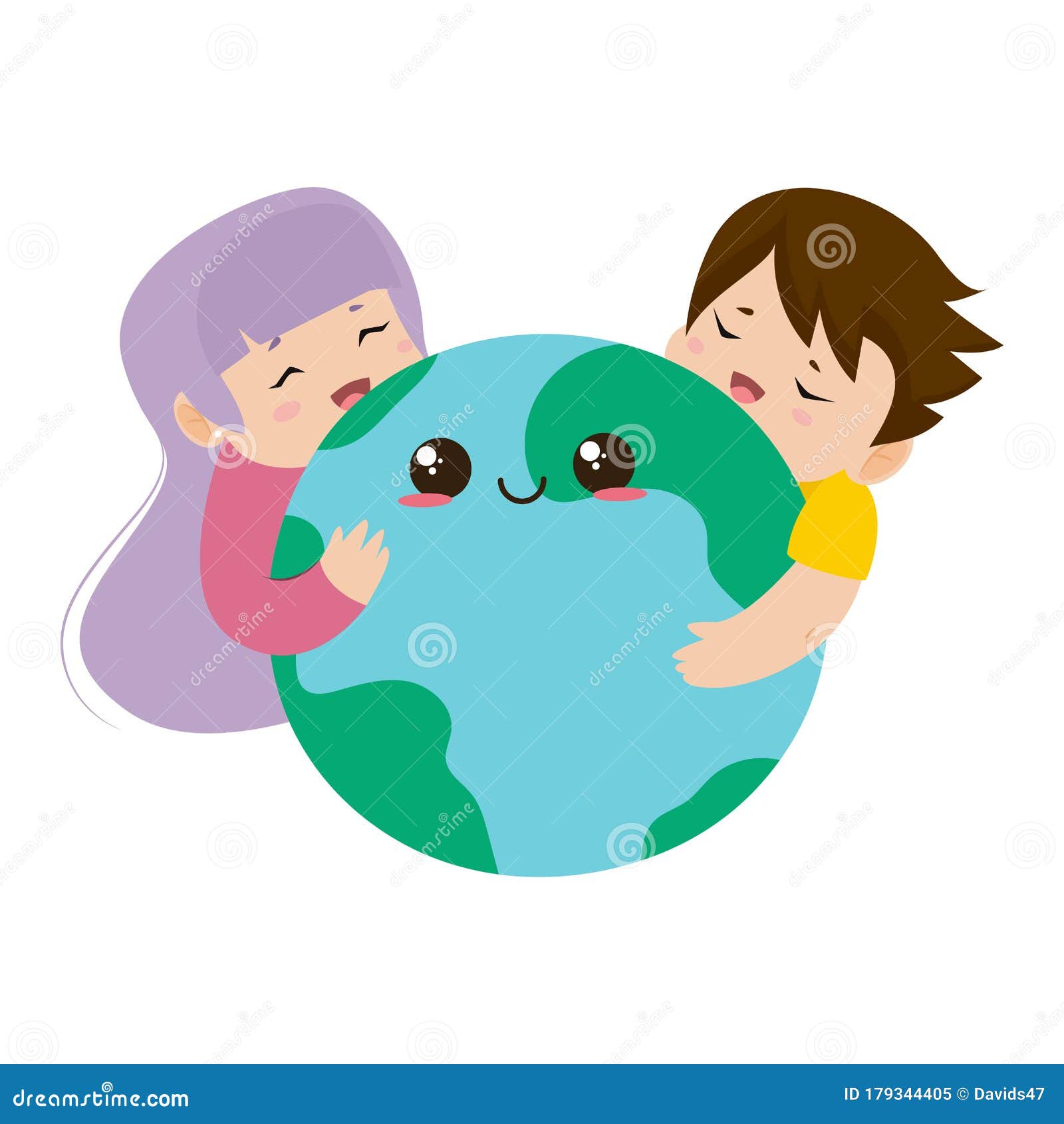 Kids hugging planet earth stock vector. Illustration of globe - 179344405