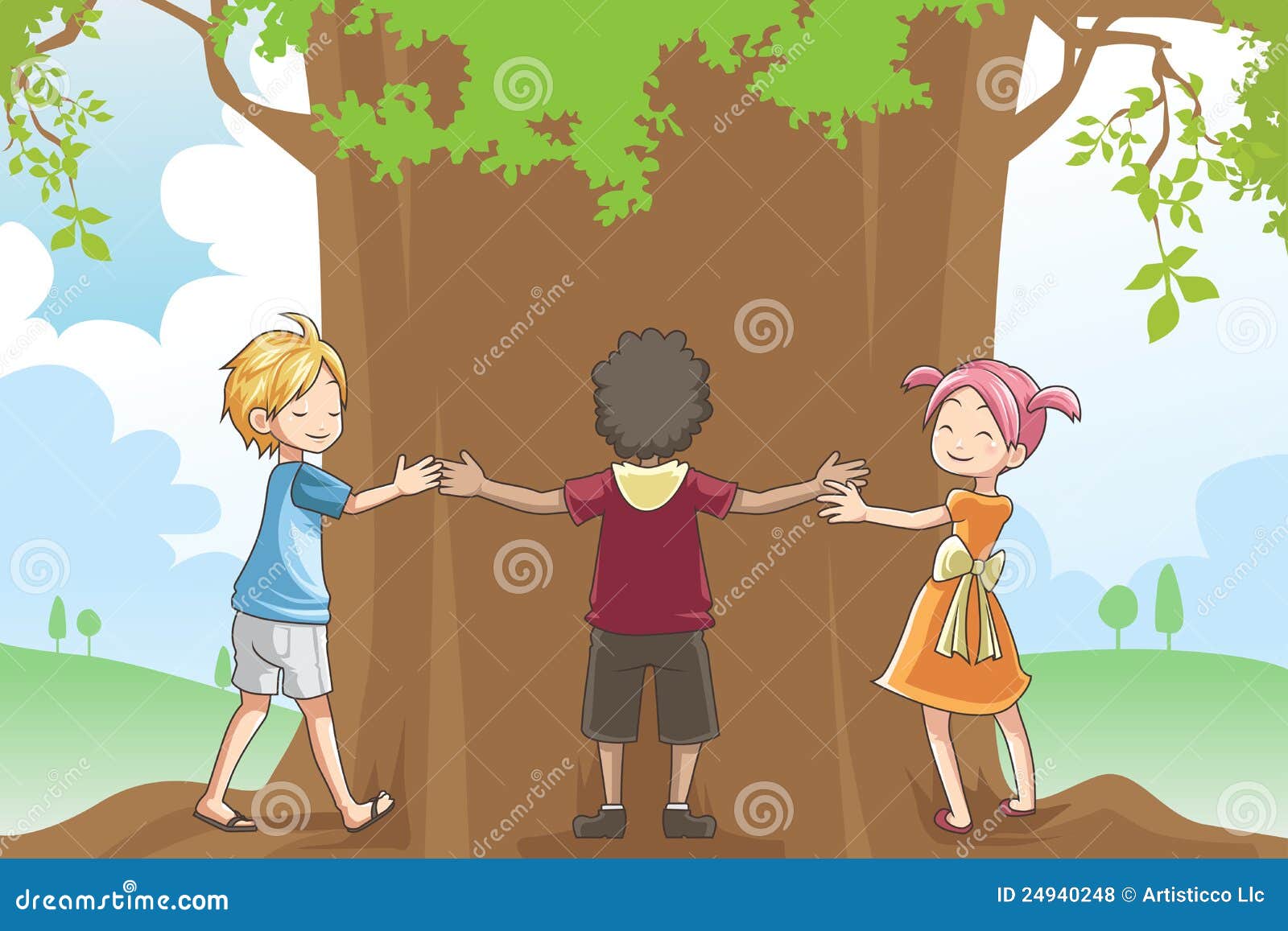 Kids Hugging Tree Stock Illustrations – 51 Kids Hugging Tree Stock ...