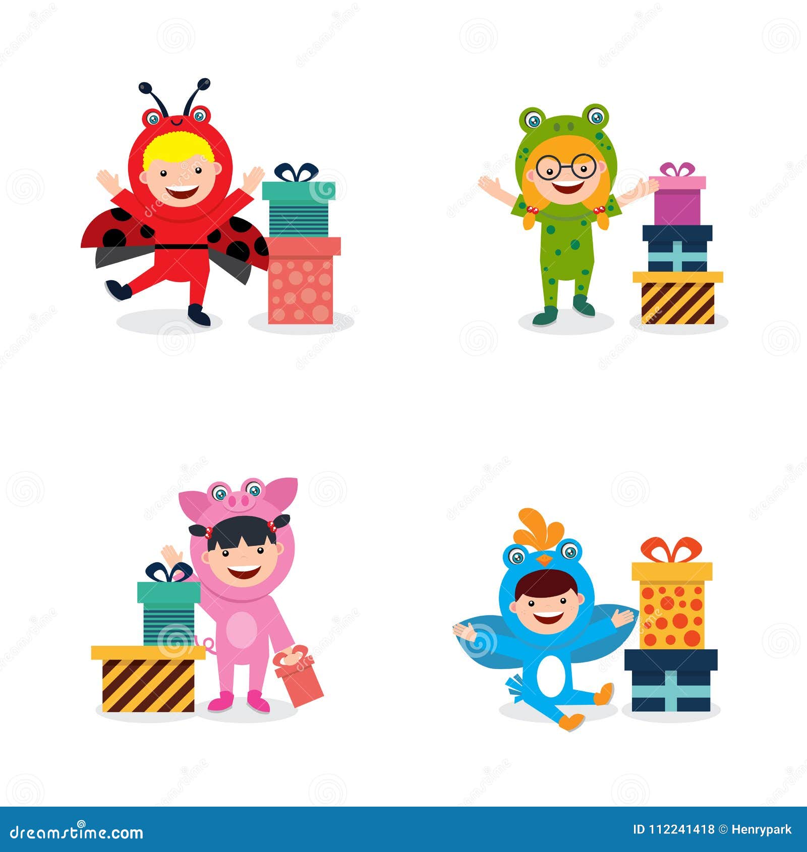 Kids Icon with Kids in Animal Costume Stock Vector - Illustration of ...