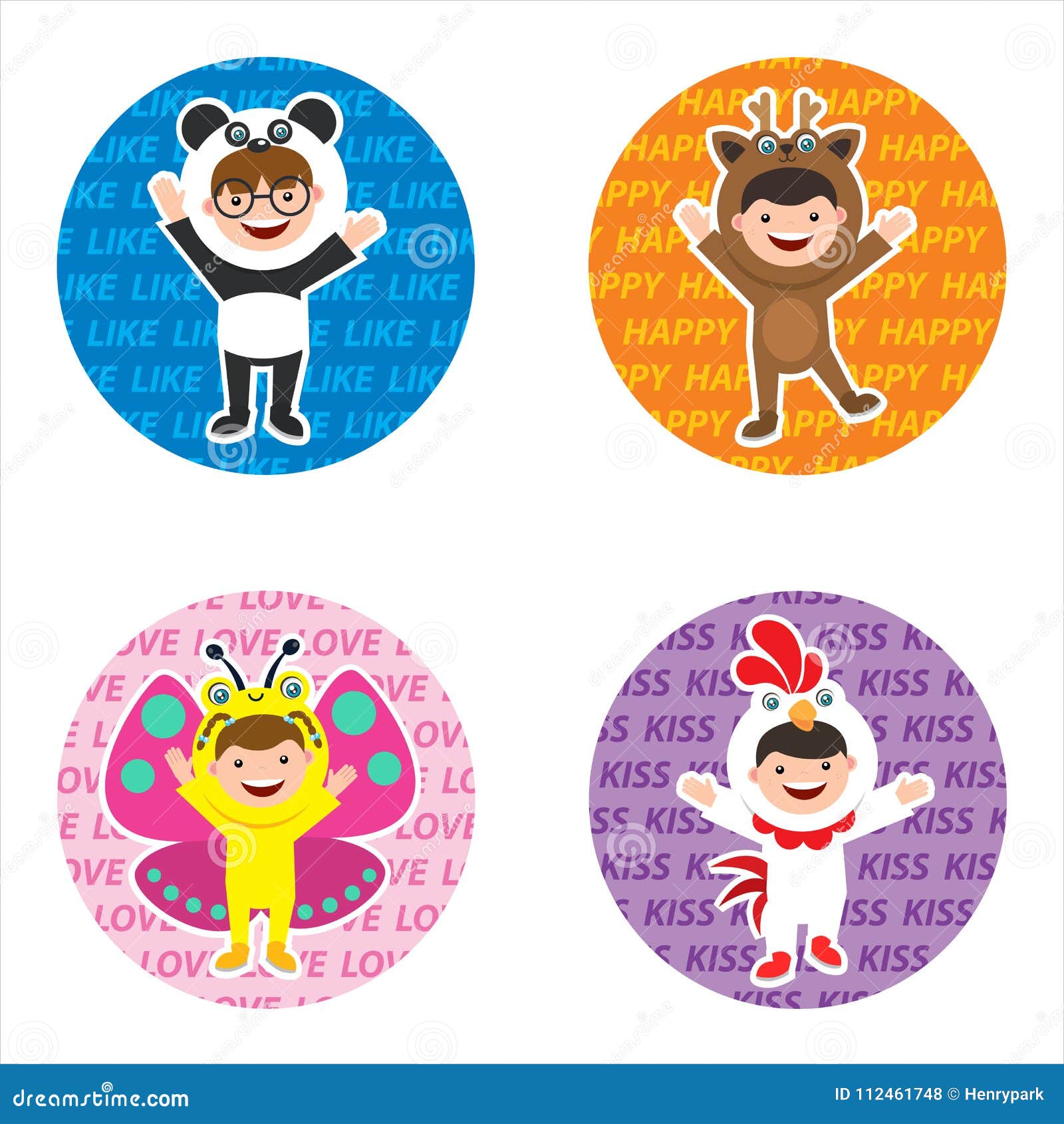 Kids Icon with Kids in Animal Costume Stock Vector - Illustration of ...
