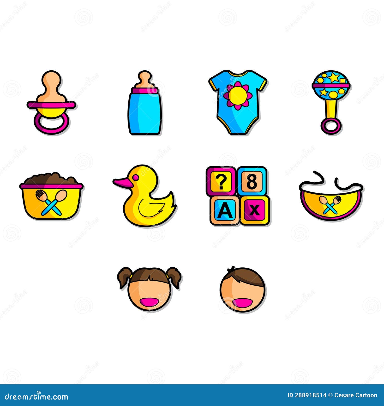 Kids icon set stock vector. Illustration of bowl, logo - 288918514