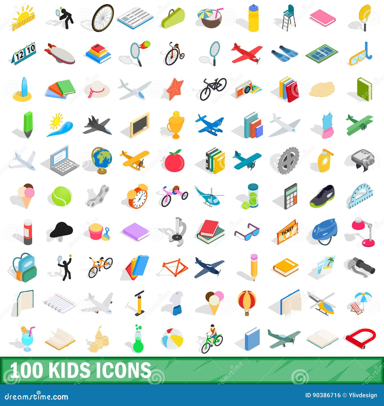 100 Kids Icons Set, Isometric 3d Style Stock Vector - Illustration of ...