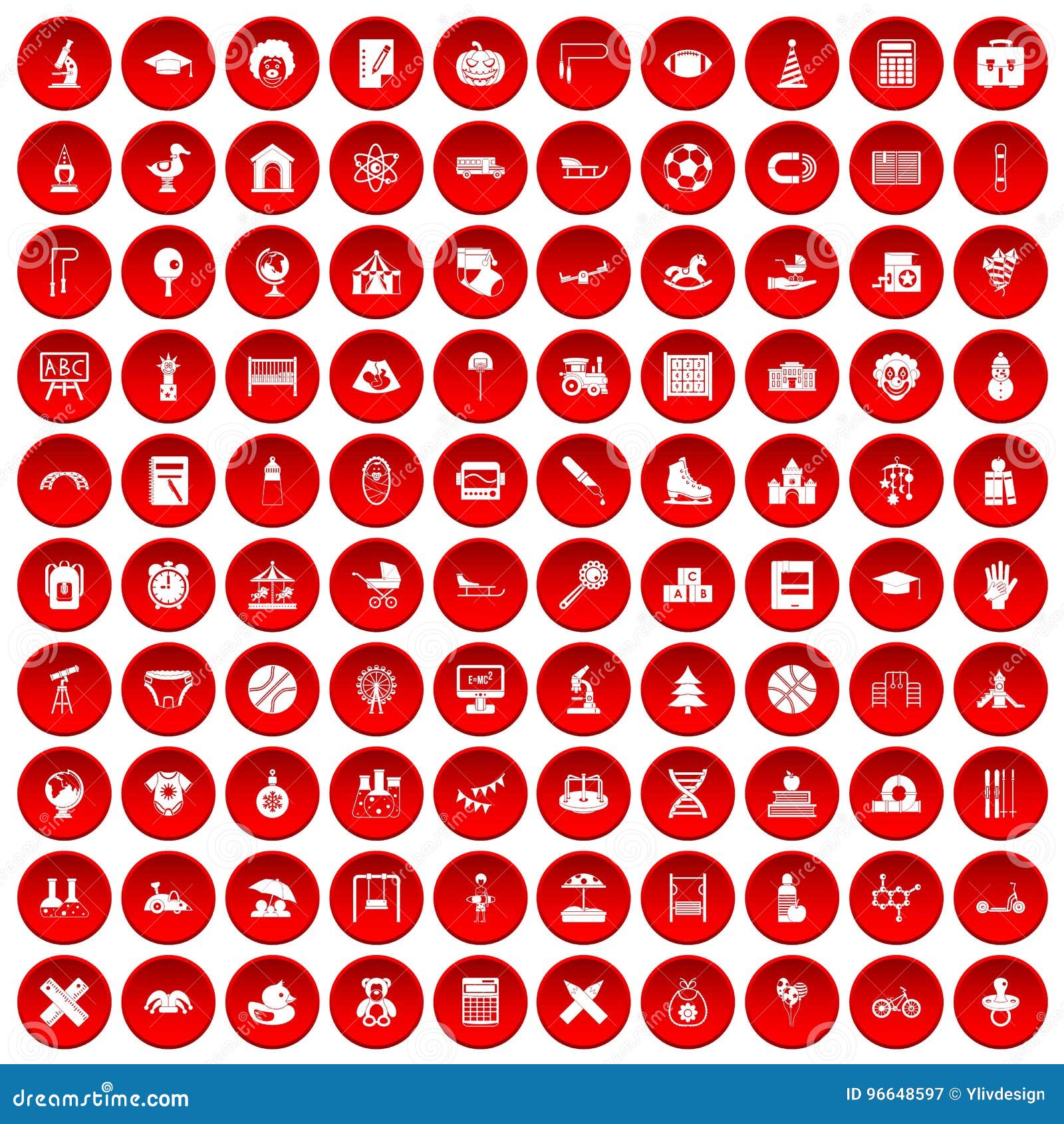 100 kids icons set red stock vector. Illustration of carousel - 96648597