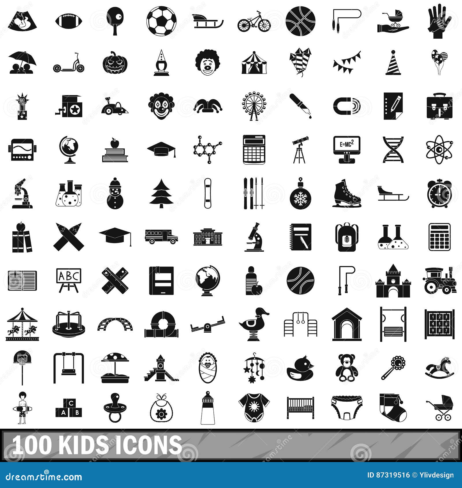 100 Kids Icons Set in Simple Style Stock Vector - Illustration of icons ...