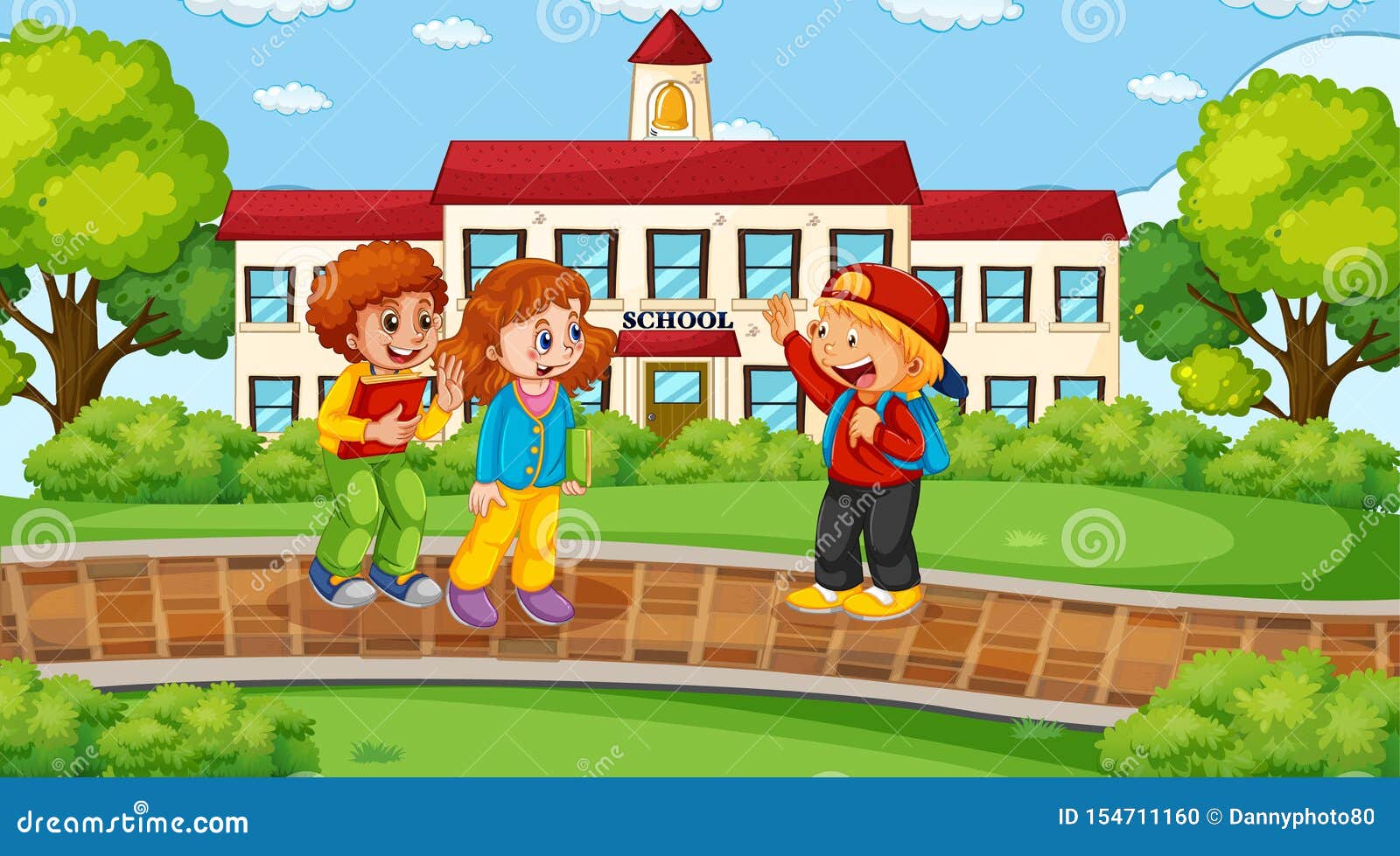Kids Infront of School Scene Stock Vector - Illustration of clipart ...