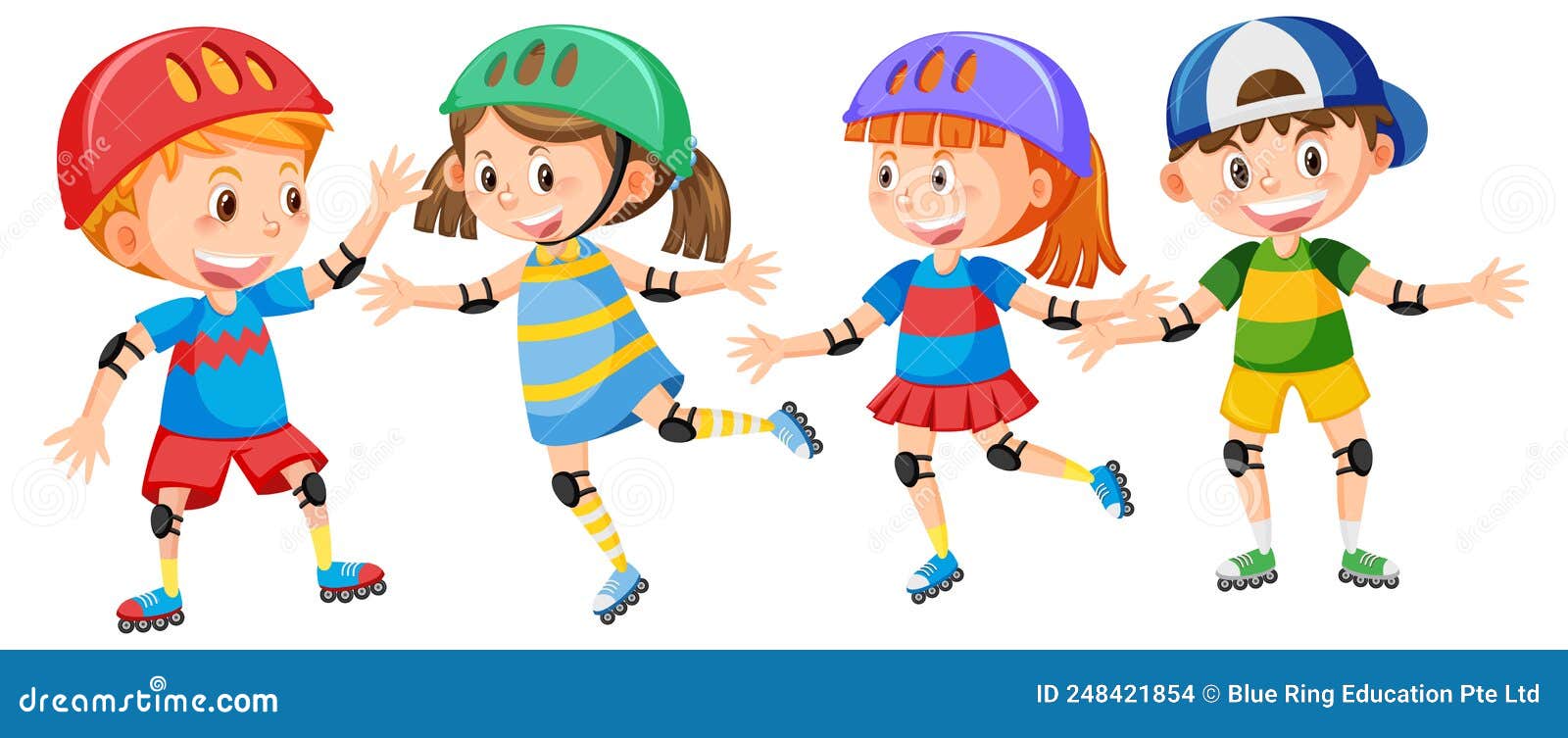 Kids on Inline Skates Cartoon Stock Vector - Illustration of isolated ...