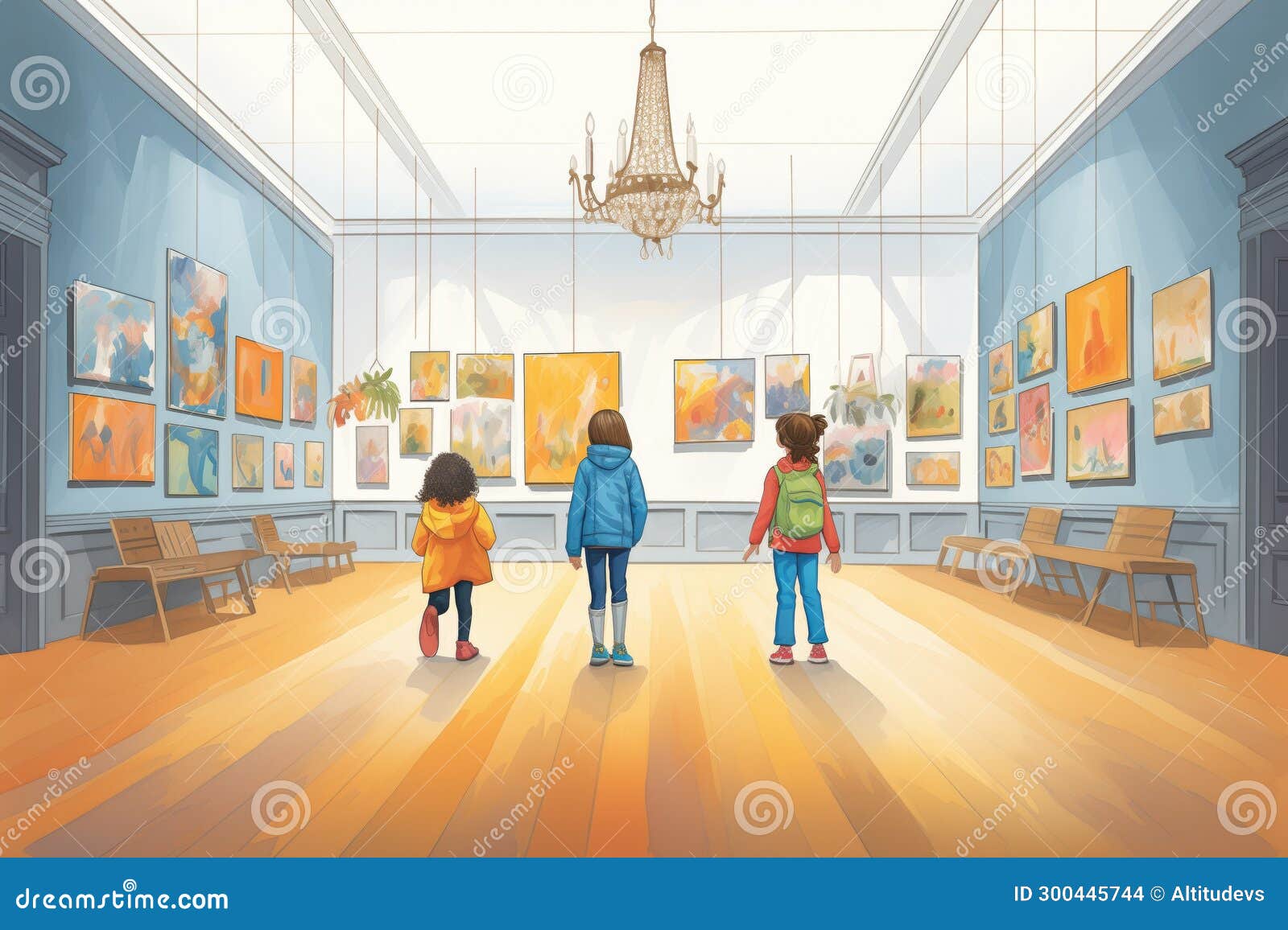 Kids Inspecting Paintings in a Well-lit Gallery Stock Photo - Image of ...