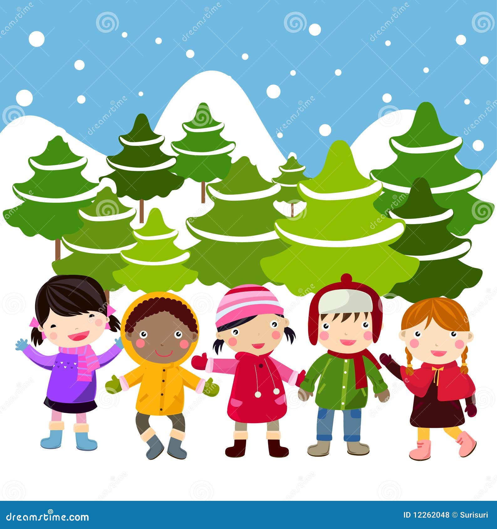 Kids join snow stock vector. Illustration of design, snowflakes - 12262048