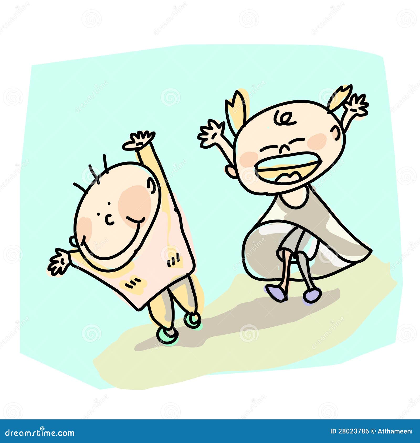 Kids Joy Cartoon Hand-drawn Stock Illustration - Illustration of jump ...