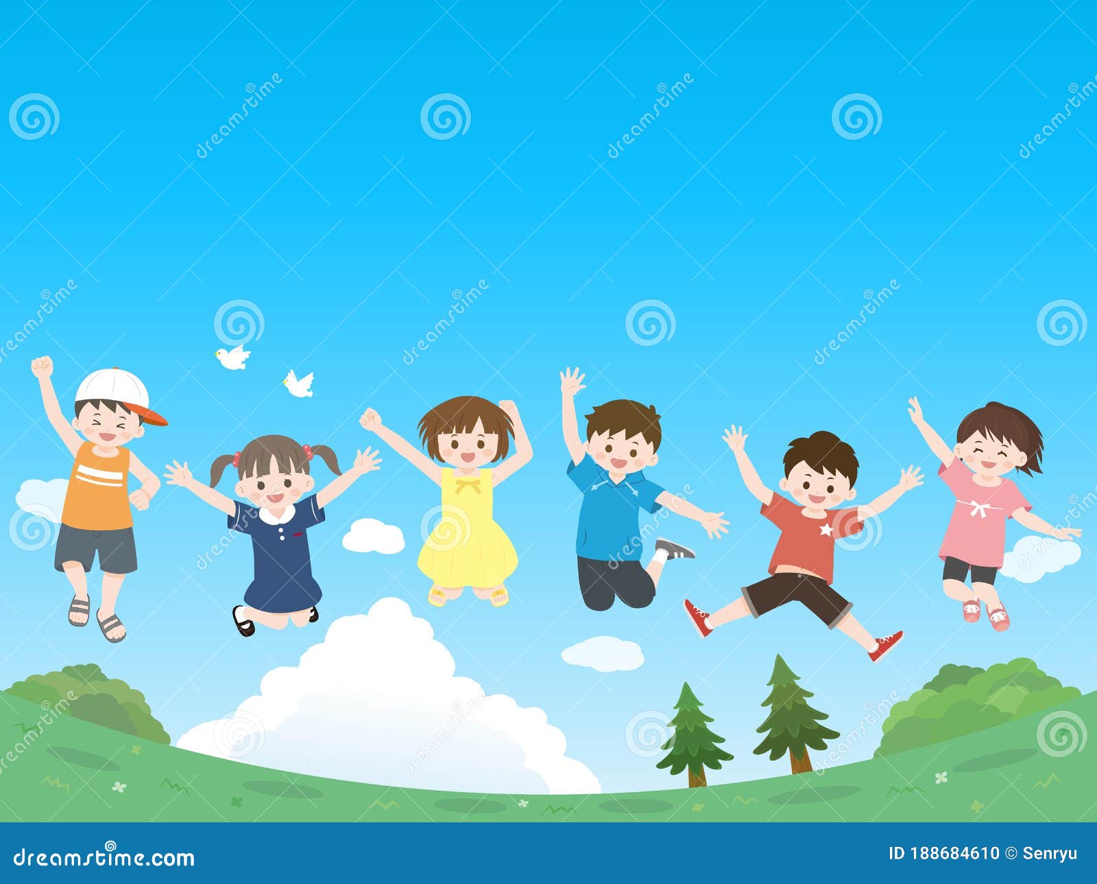 Kids jumping stock vector. Illustration of park, classmate - 188684610