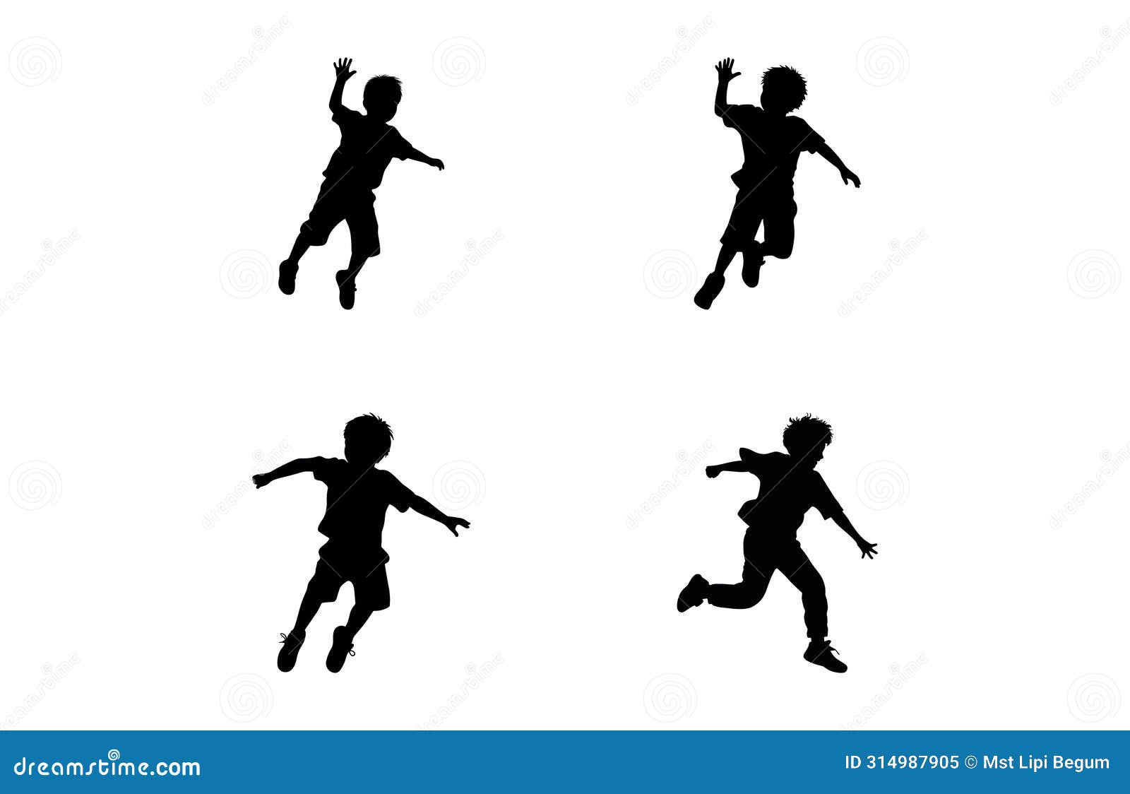 Kids Jumping Silhouette Set, Set Child Jump Logo Icon Design Vector ...