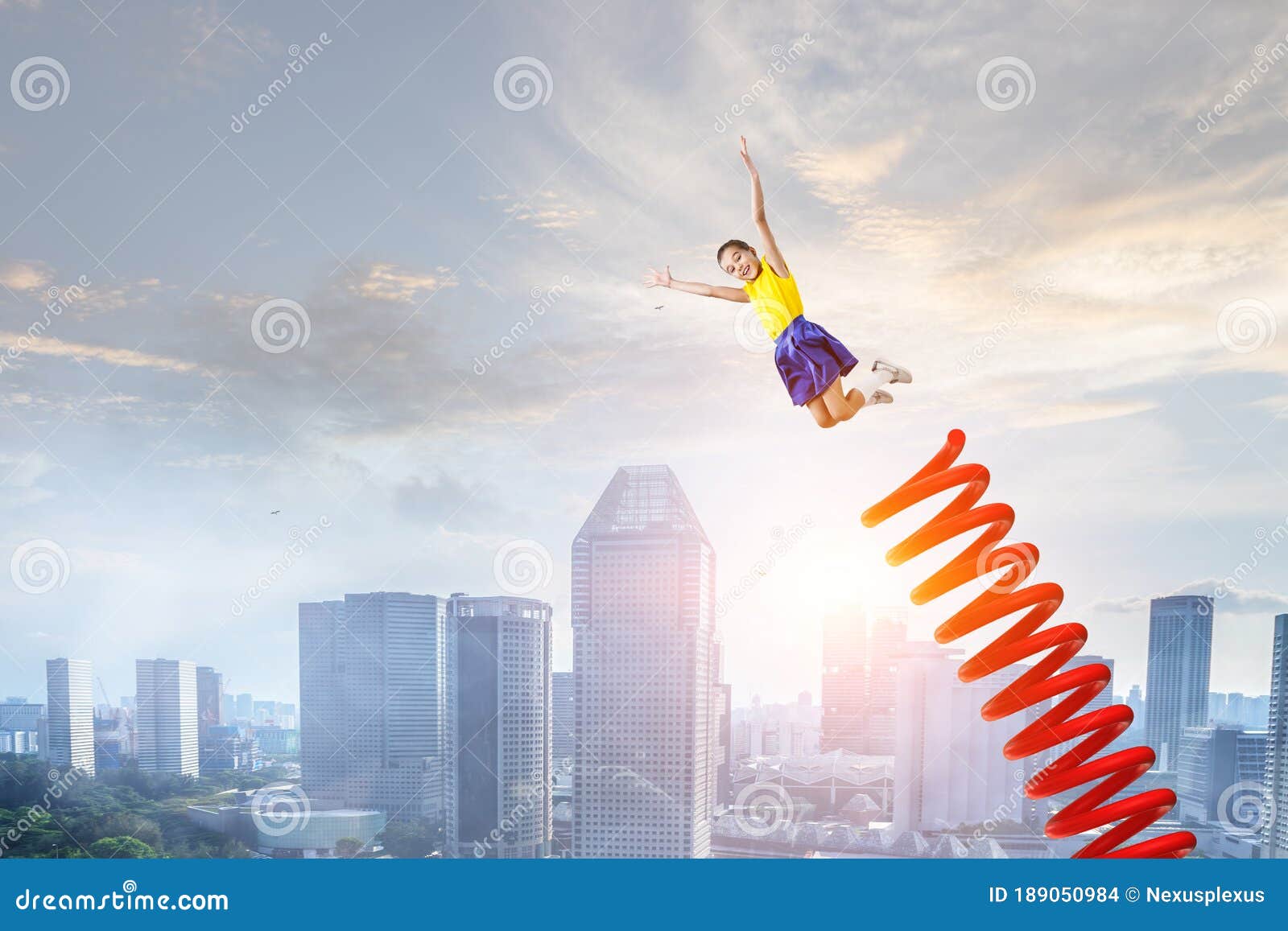 Kids jumping in the sky stock photo. Image of cloud - 189050984