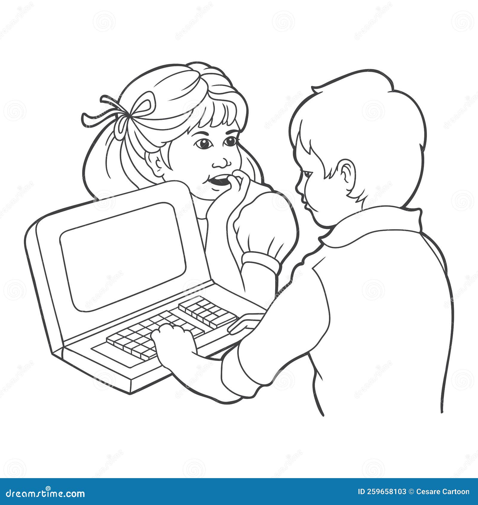 Kids and laptop stock vector. Illustration of coloring - 259658103